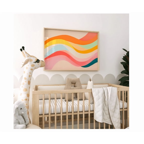 Bright Wavy Colorful Kids Wall Art Rainbow Nursery Print Playroom ...