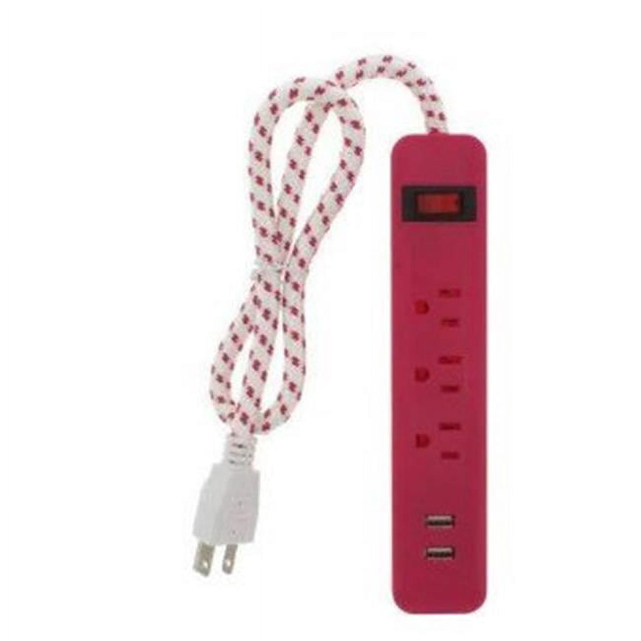 BrightWay Grounded Power Strip 3 Outlet, 2 USB Pink: Electronics ...