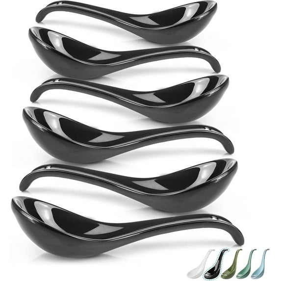 Bright White 6.75 inch Asian Soup Spoons Set of 6, Ultra-fine Porcelain ...