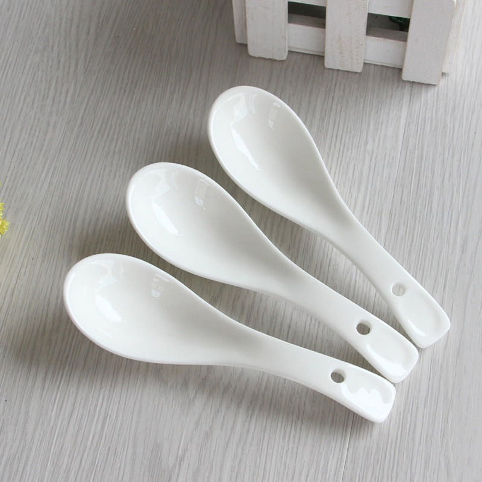Bright White 6 inch Large Soup Spoons, 3 Pieces Ultra-fine Porcelain ...