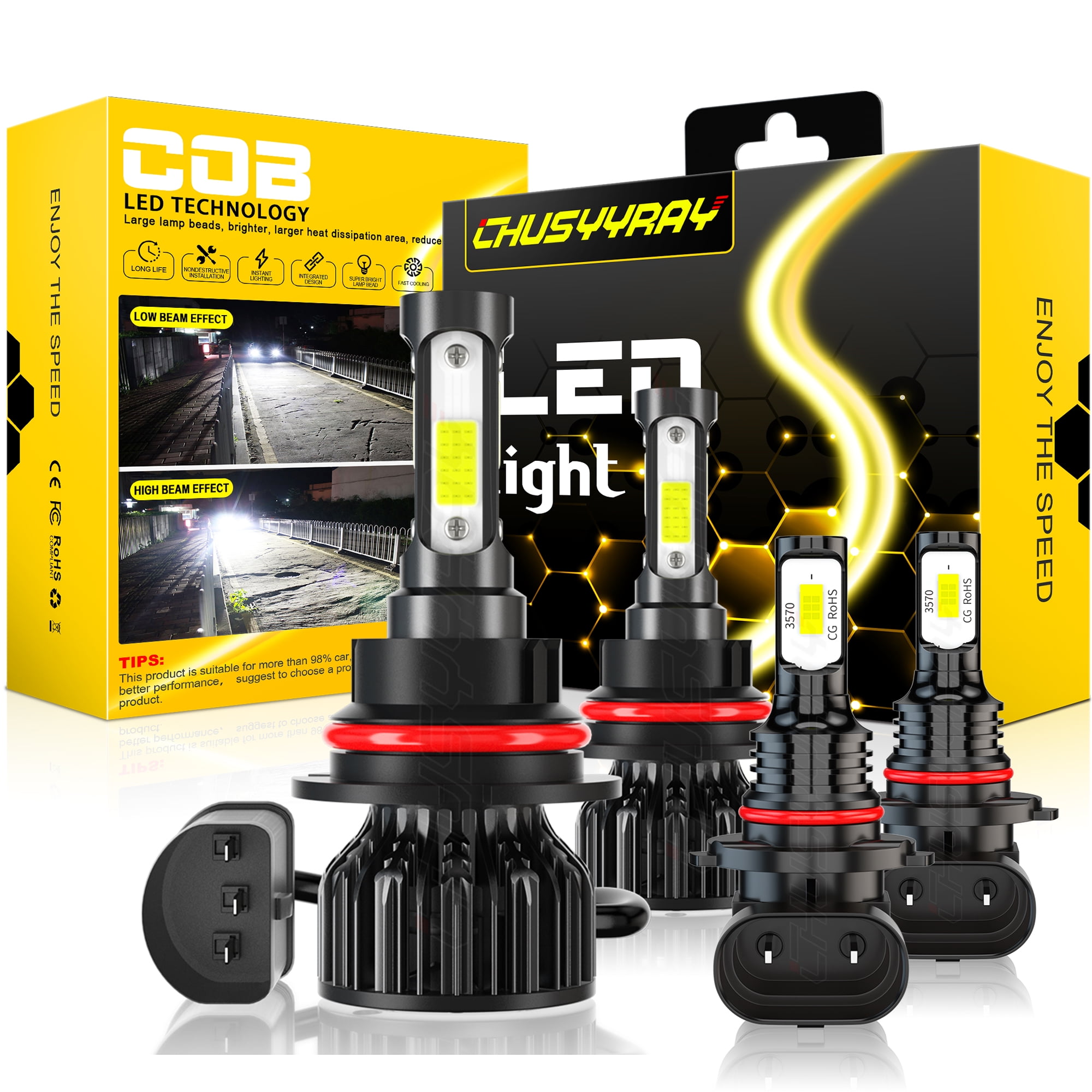 Bright White 9007 LED Headlight Hi/Lo Dual Beam 9006 Foglight 4x Bulbs For Nissan Murano 2003 ...