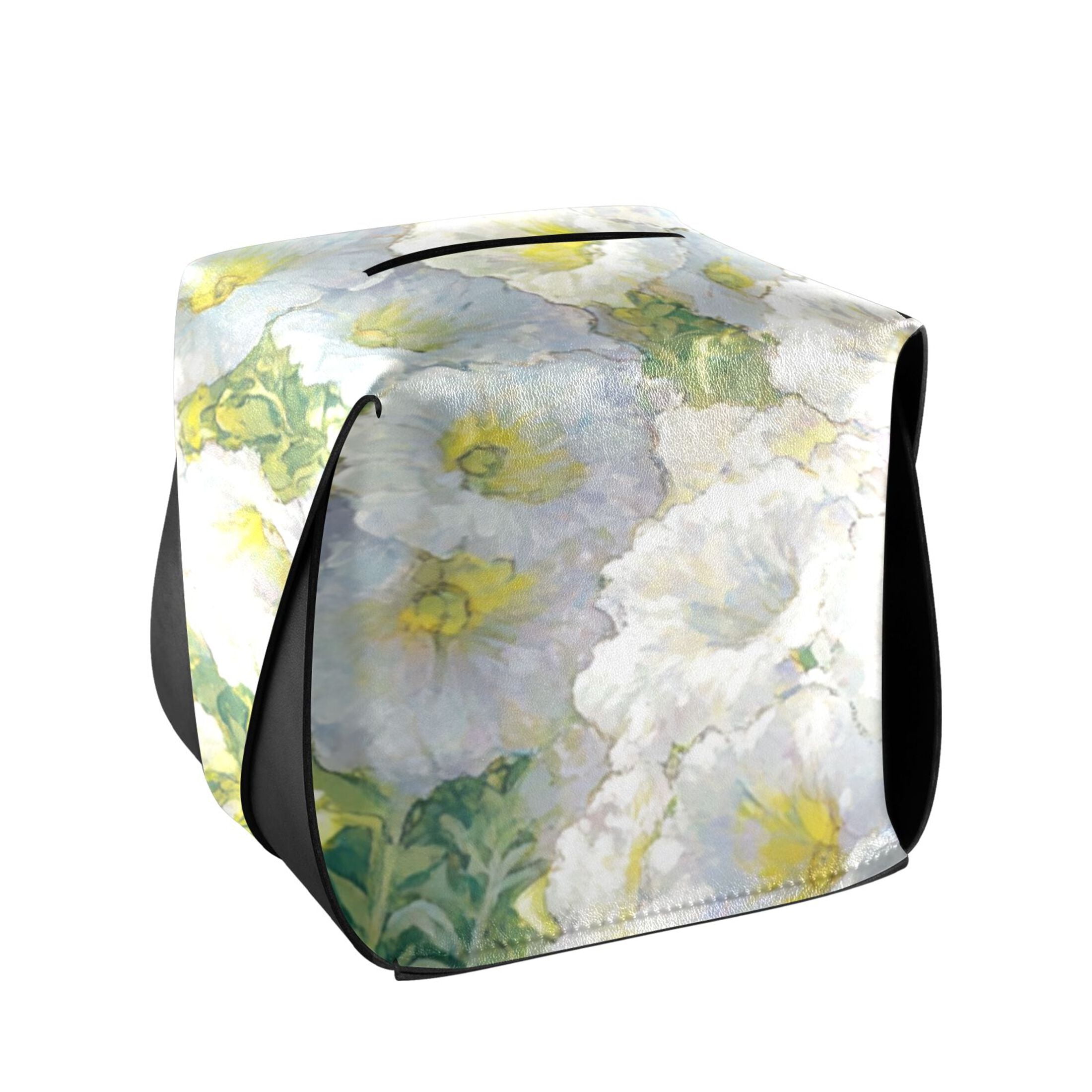 Bright White Daisy Tissue Box Cover Leather Square Rectangle Tissue Box ...