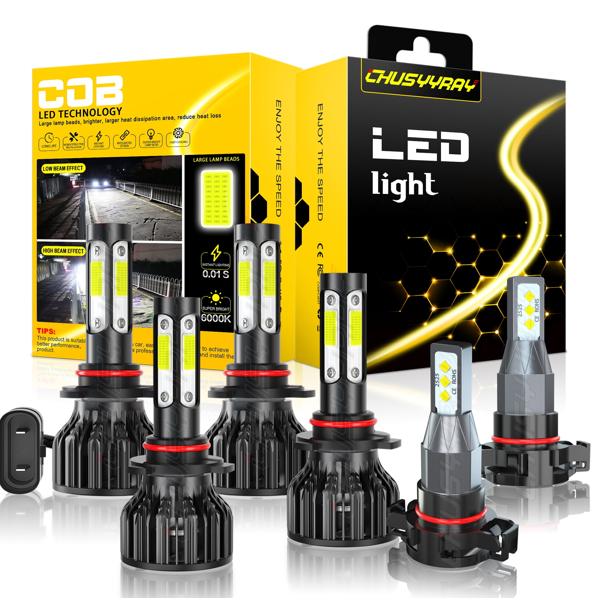 Bright White LED Headlight Bulbs 9005 9006 Hi+Lo Beam+H16/5202/2504 Fog ...