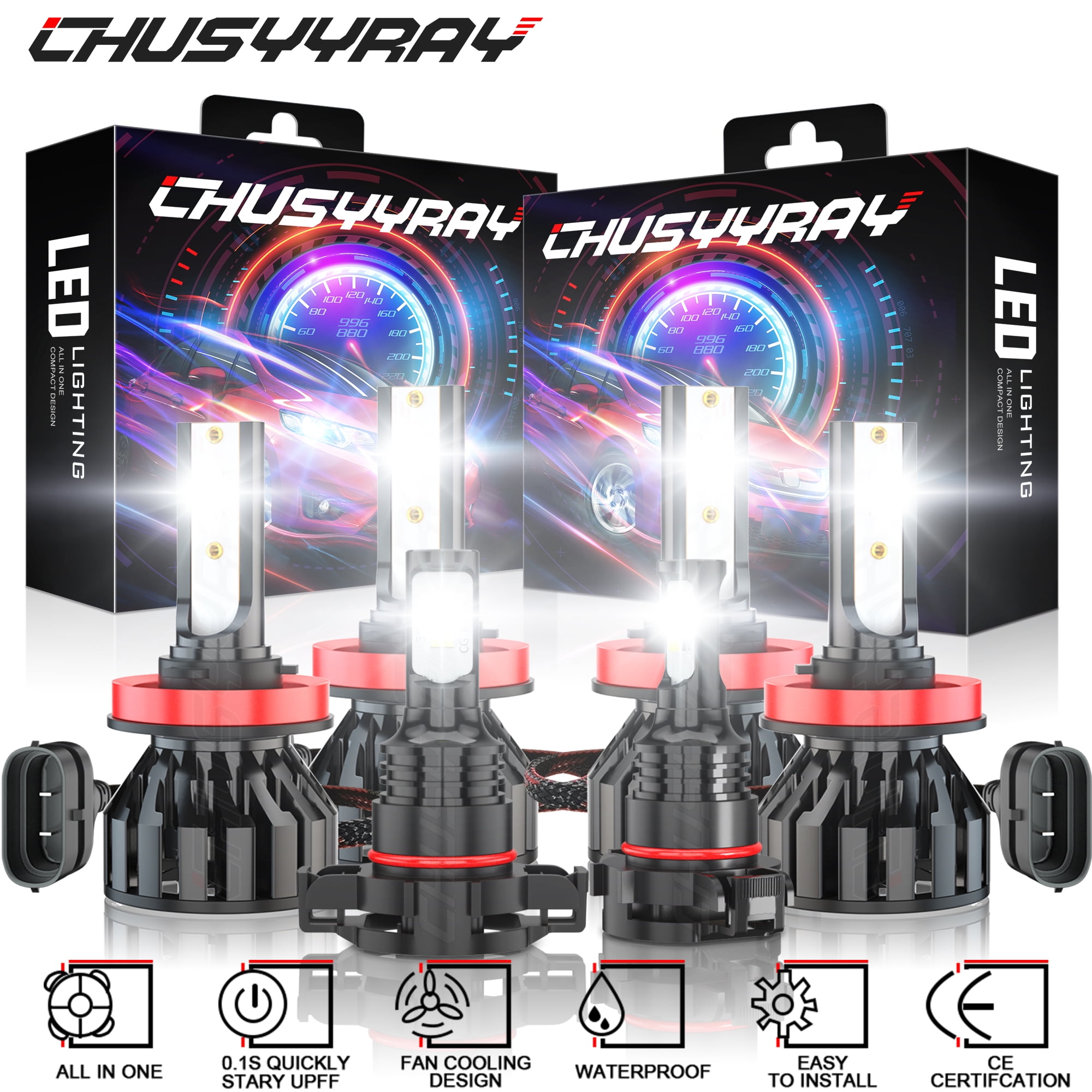 Bright White LED Headlight Bulbs H9 High Beam H11 Low Beam and 2504 Fog ...