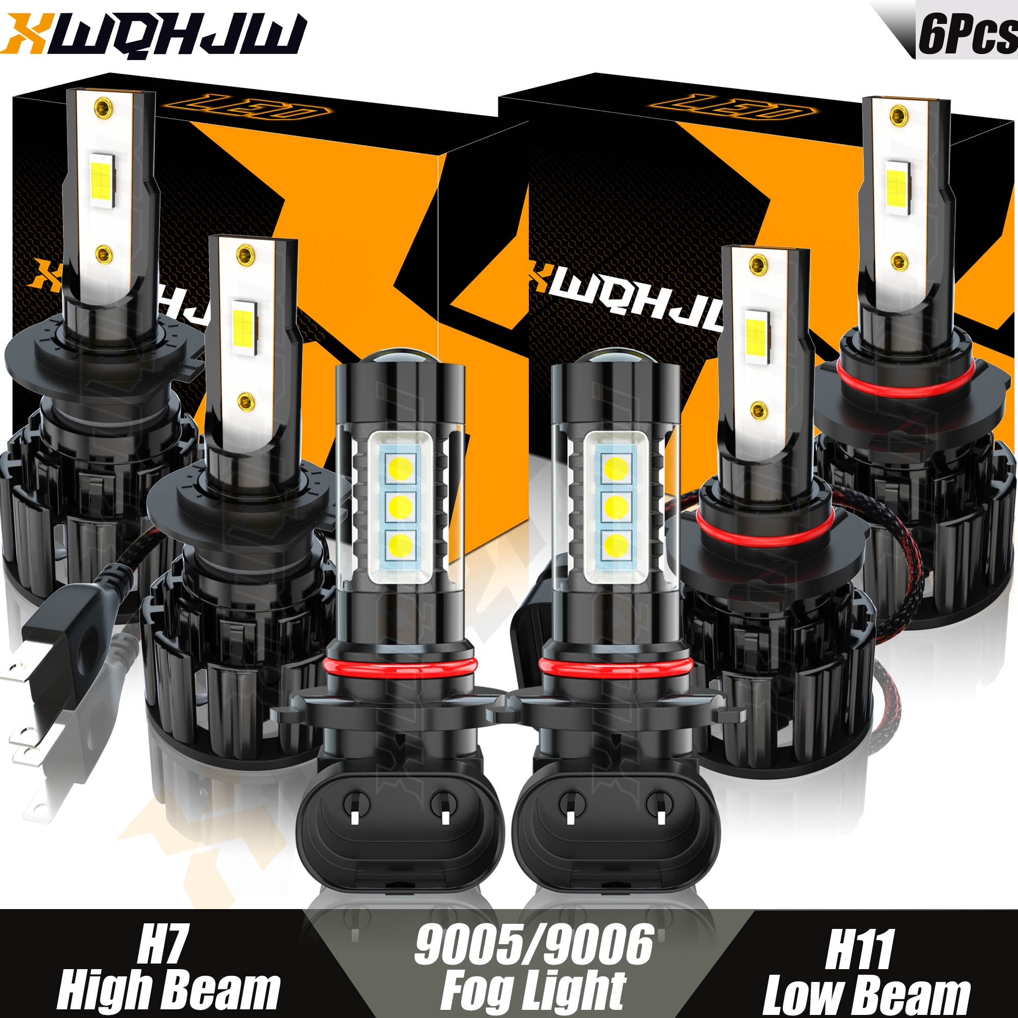 Bright White LED Headlight H7 High Beam H11 Low Beam 9005/9006 Fog ...