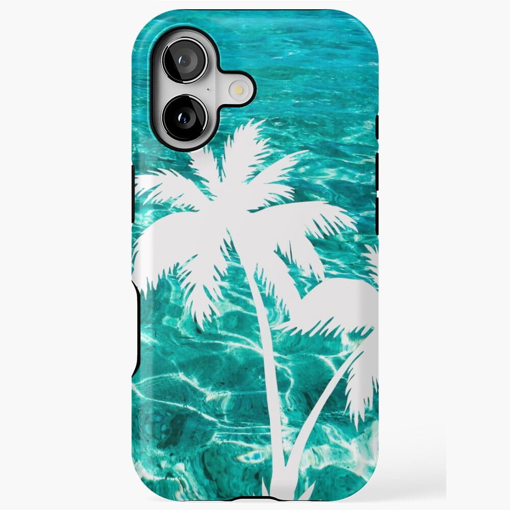 Bright White Palm Trees Blue Ocean Art iPhone Case for iPhone 17 to 11 ...