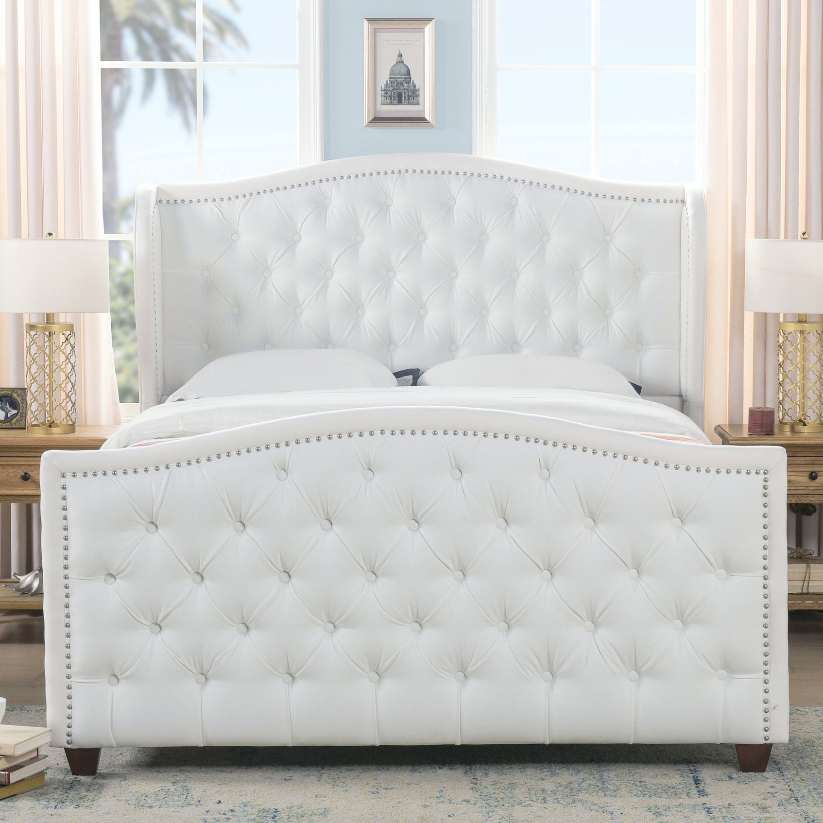 Bright White Polyester Bed | Queen Size for Comfort | Hand - Applied ...