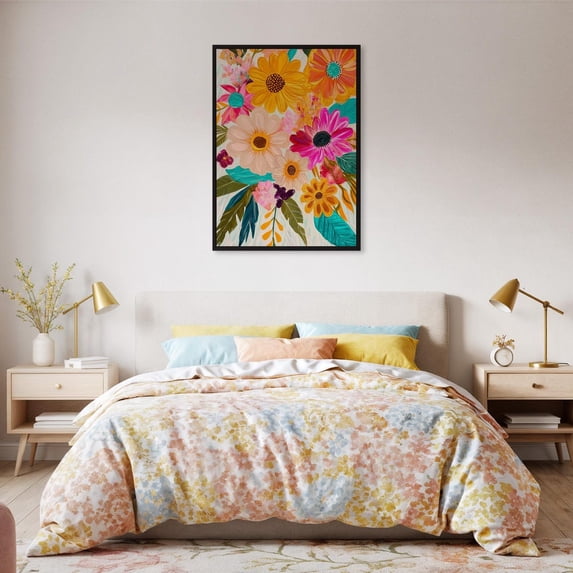 Bright Wildflower Wall Art, Bold Botanical Summer Decor, Stretched ...