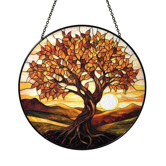 Bright Woodland Tree Stained Glass Style Window Suncatcher Hanging ...