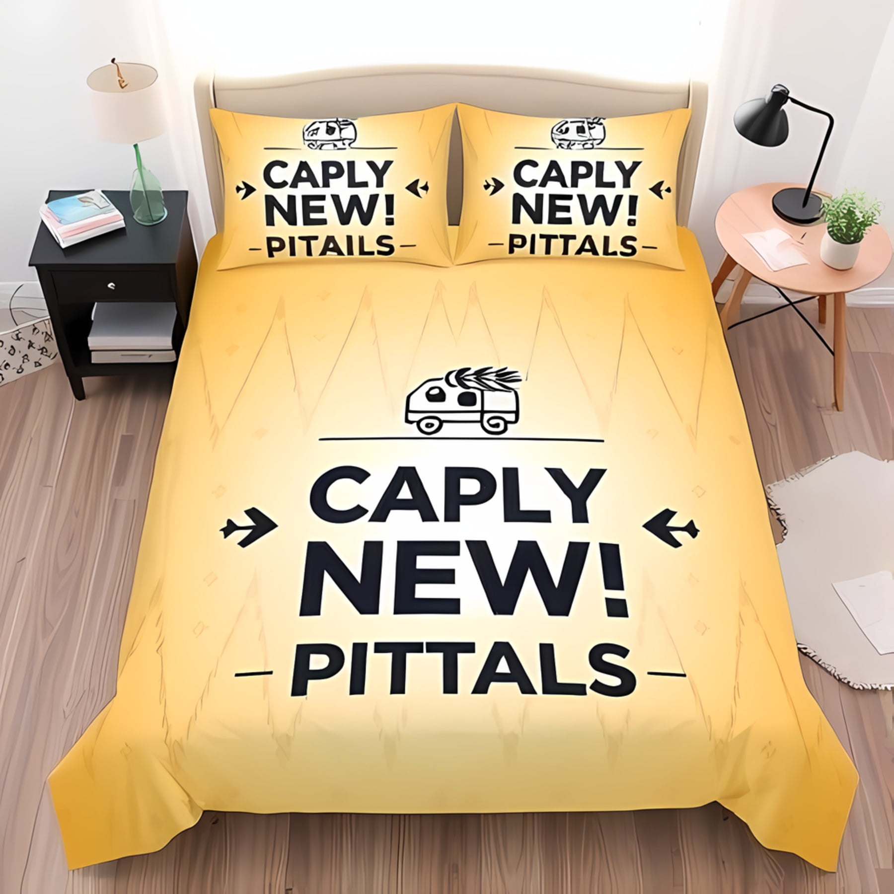 Bright Yellow 3-Piece Duvet Cover Set with Playful Black Typography ...