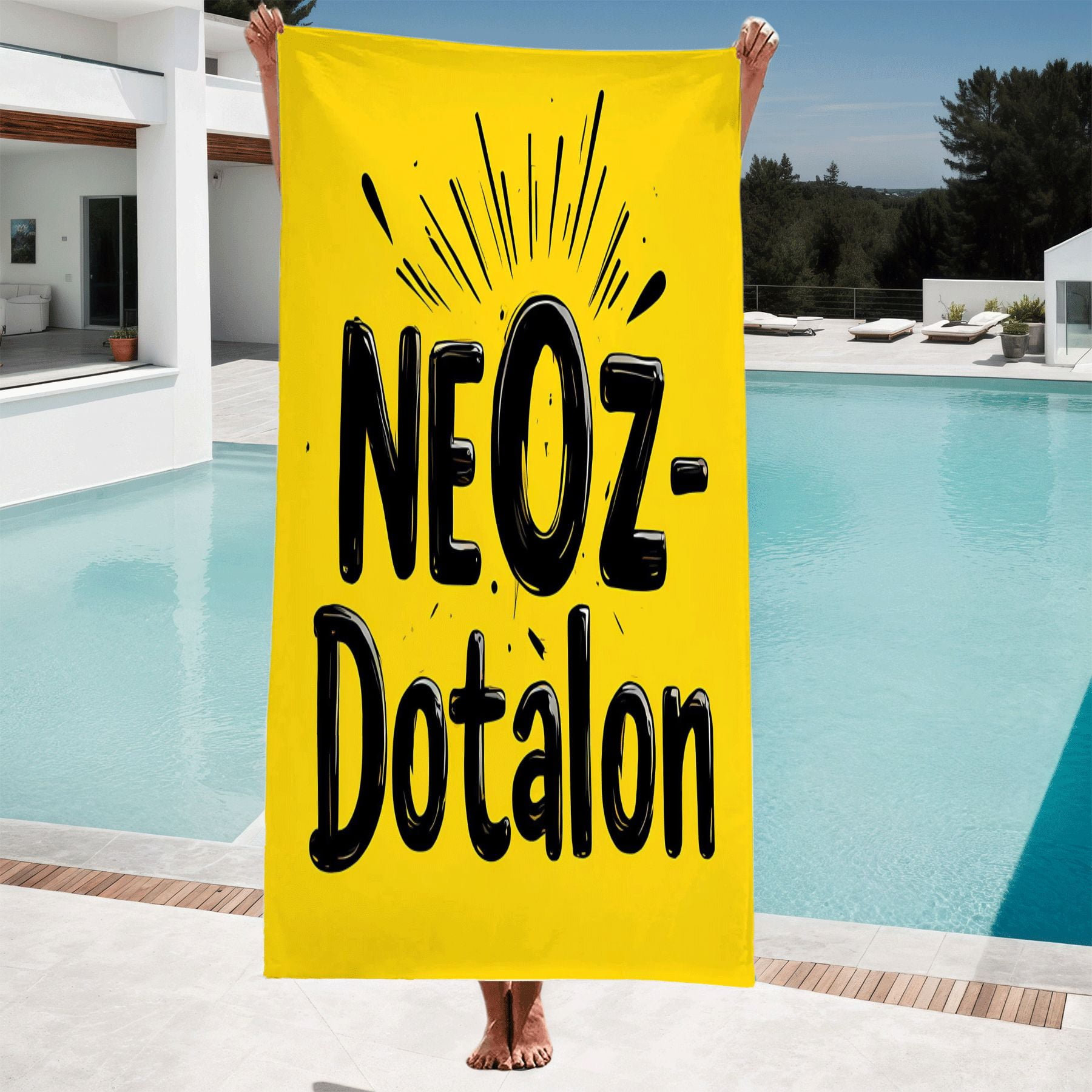 Bright Yellow Beach Towel with Bold Black ' Z - DOTALON ' Design ...