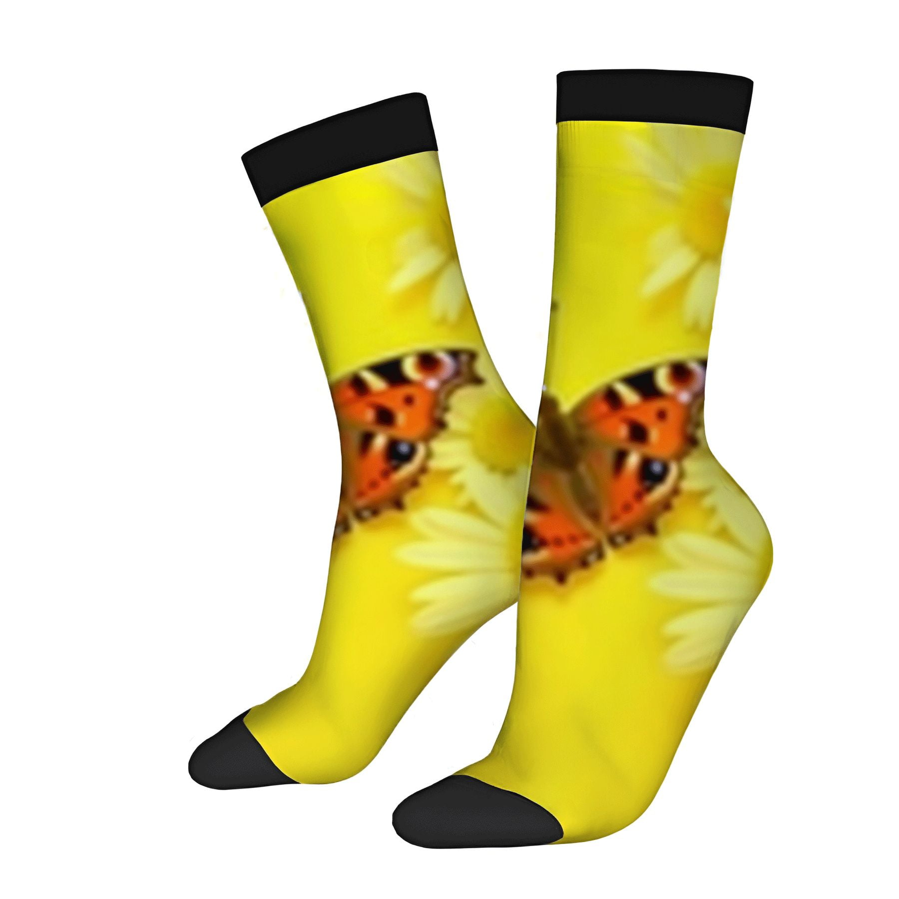 Bright Yellow Butterfly & Flower Socks - 2 Pairs of Unisex Trendy Mixed ...