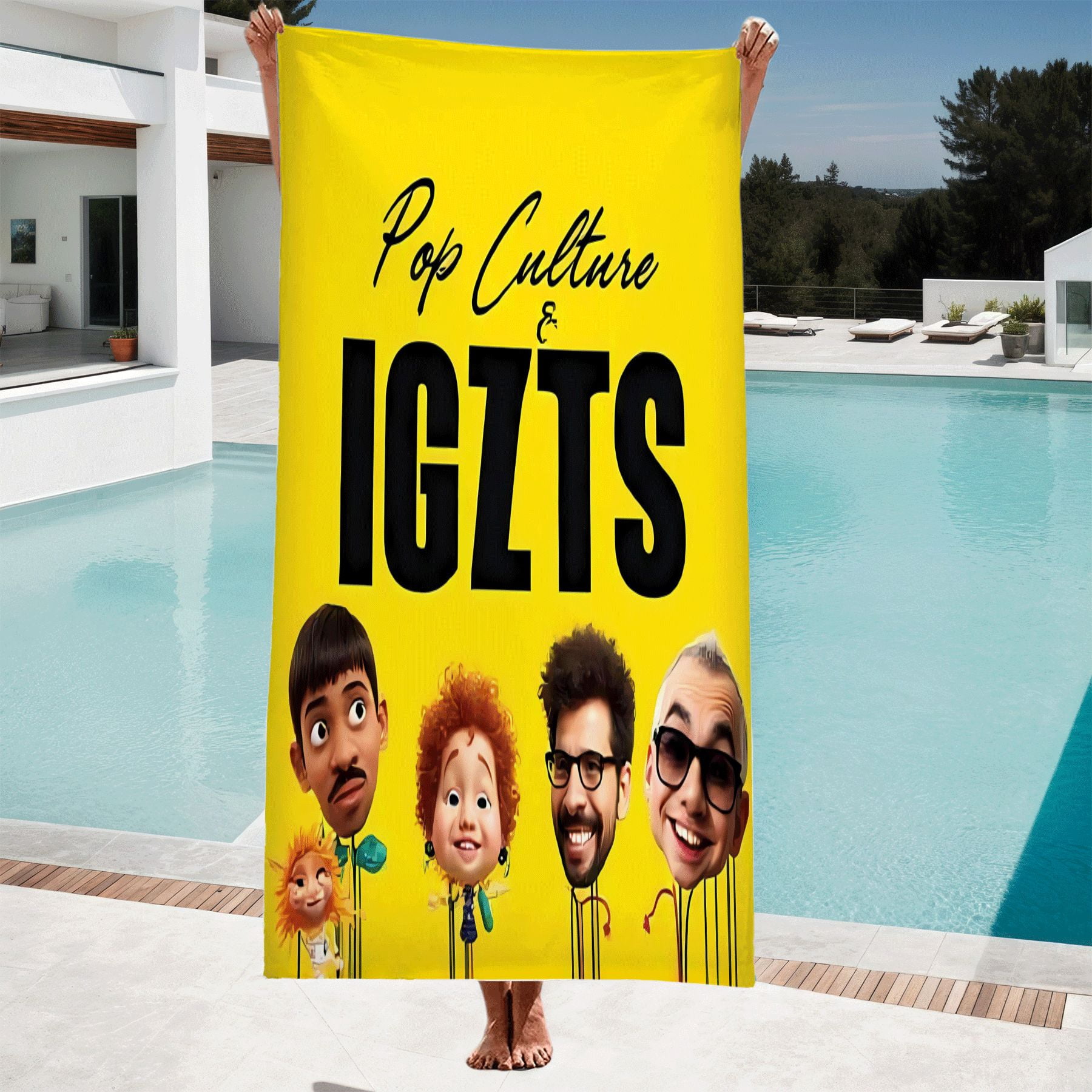 Bright Yellow Cartoon Characters Beach Towel - Fun & Playful Design for ...