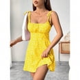 Bright Yellow Floral Print Adjustable Strap Camisole Dress With Ruched ...