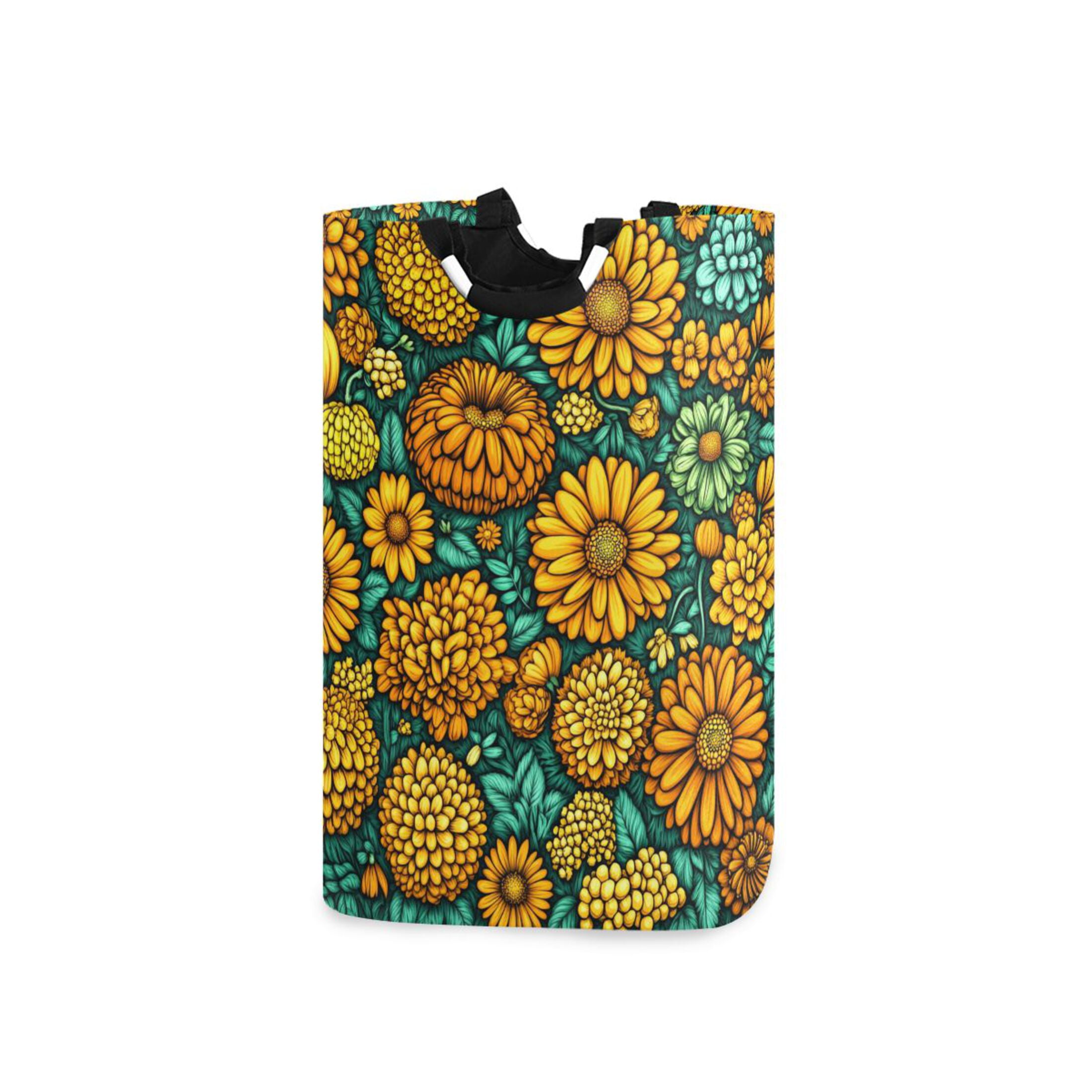 Bright Yellow Flowers Laundry Basket with Handles 50L Collapsible ...