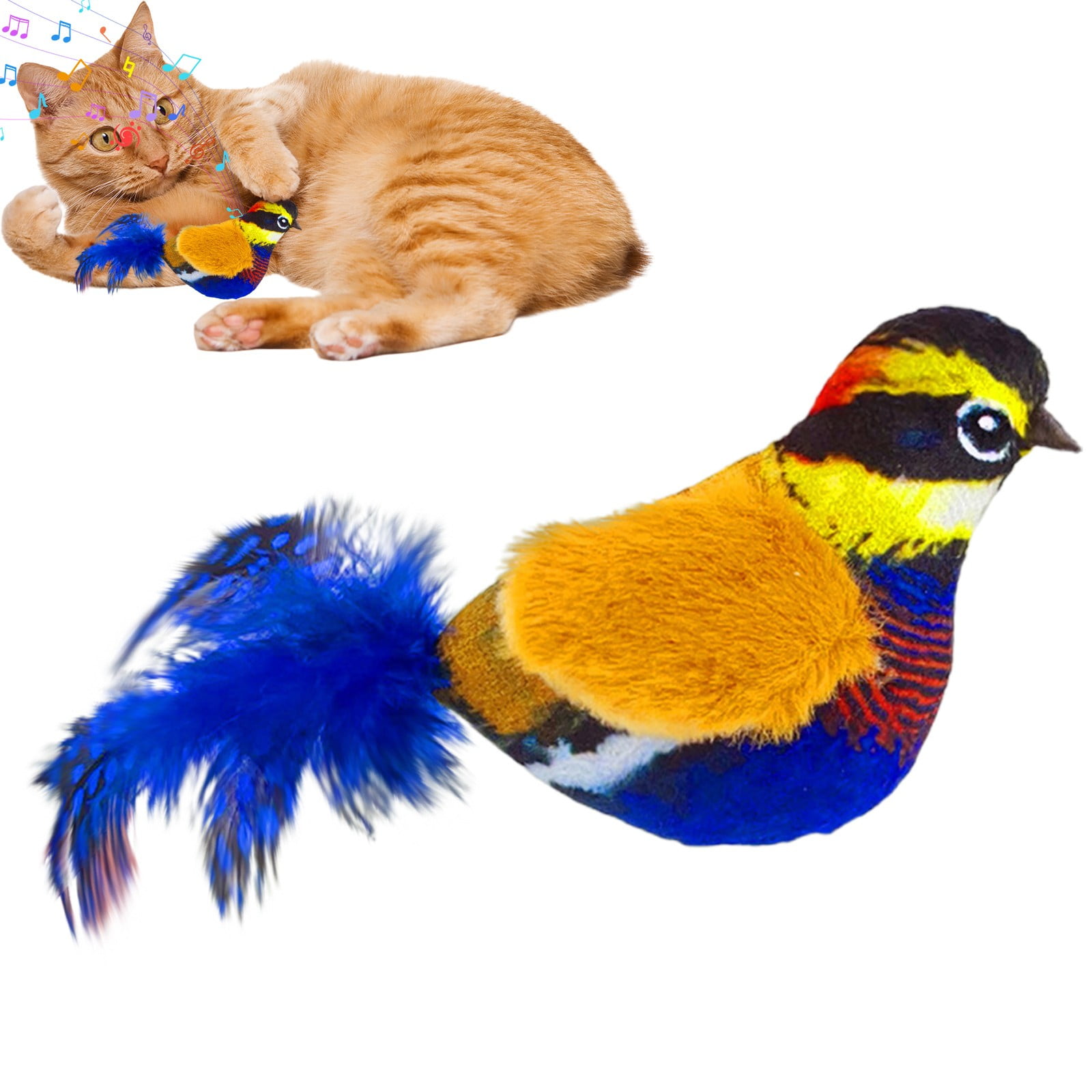 Bright Yellow Interactive Bird Cat Toy with Realistic Chirping Sounds ...