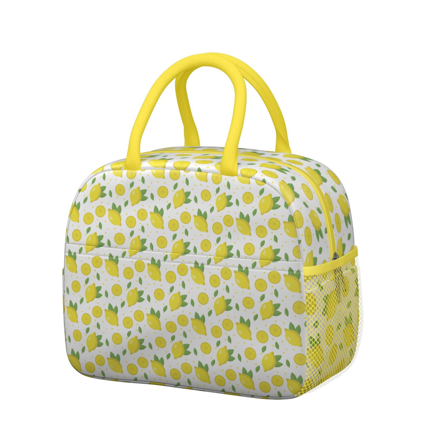 Bright Yellow Lunch Tote - Retro Lemon Print Insulated Lunch Bag ...