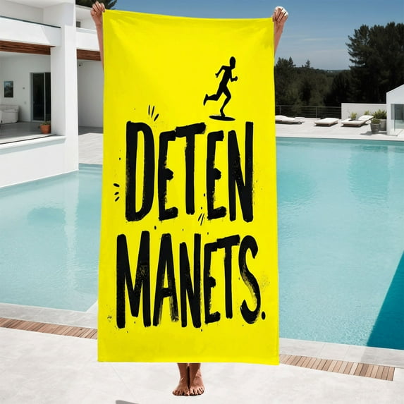 Bright Yellow Minimalist Beach Towel with Bold Black ' DETEN MANETS ...