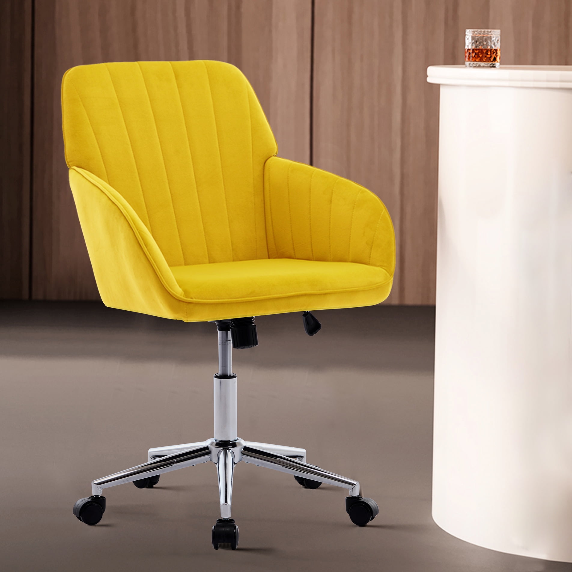 Bright Yellow Office Chair With Soft And Spacious Cushion, Elegant Gold ...