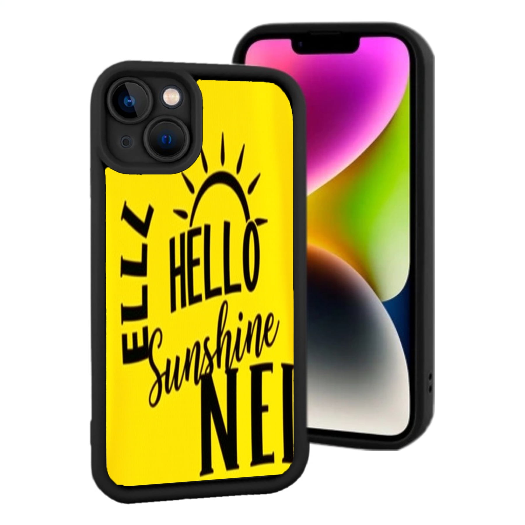 Bright Yellow iPhone 15 Case with Playful Sun Design & ' NEI ' Text ...