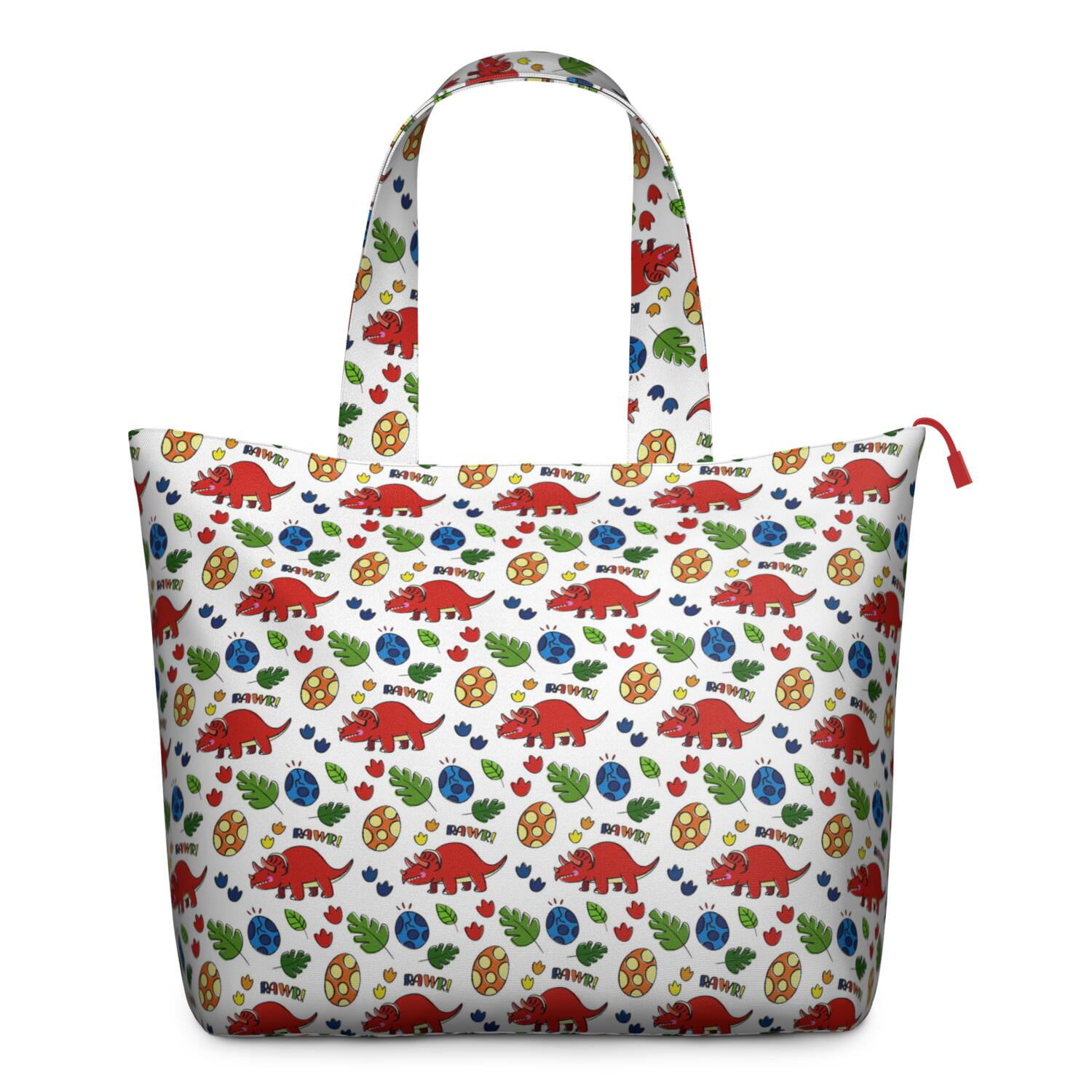 Bright and Bold Dinosaur Travel Duffel, Roaring Dinosaur Print Tote Bag ...