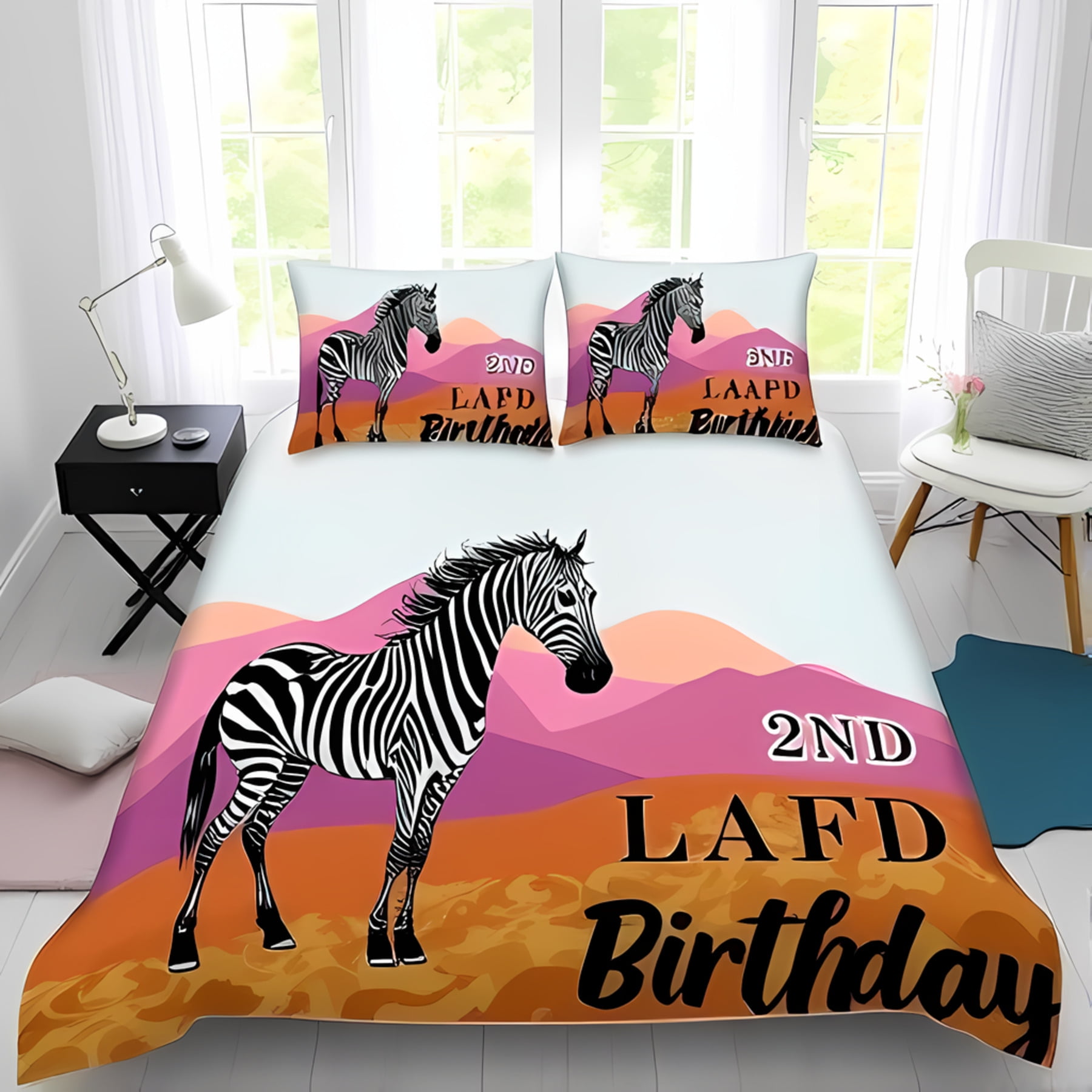 Bright and Cheerful 3-Piece Duvet Cover Set with Zebra Illustration and ...