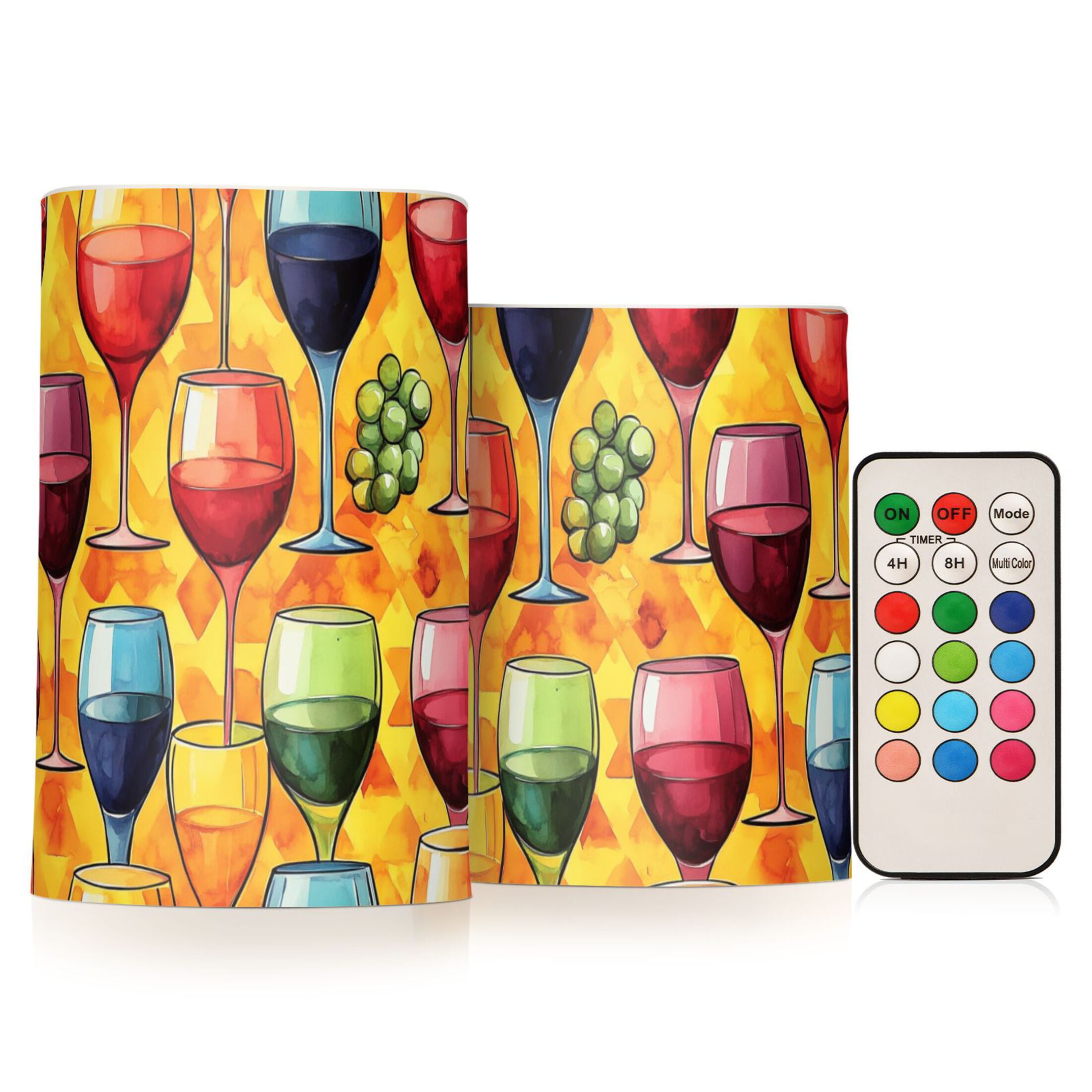 Bright and Colorful Wine Glasses Flickering Flameless Candles Battery ...