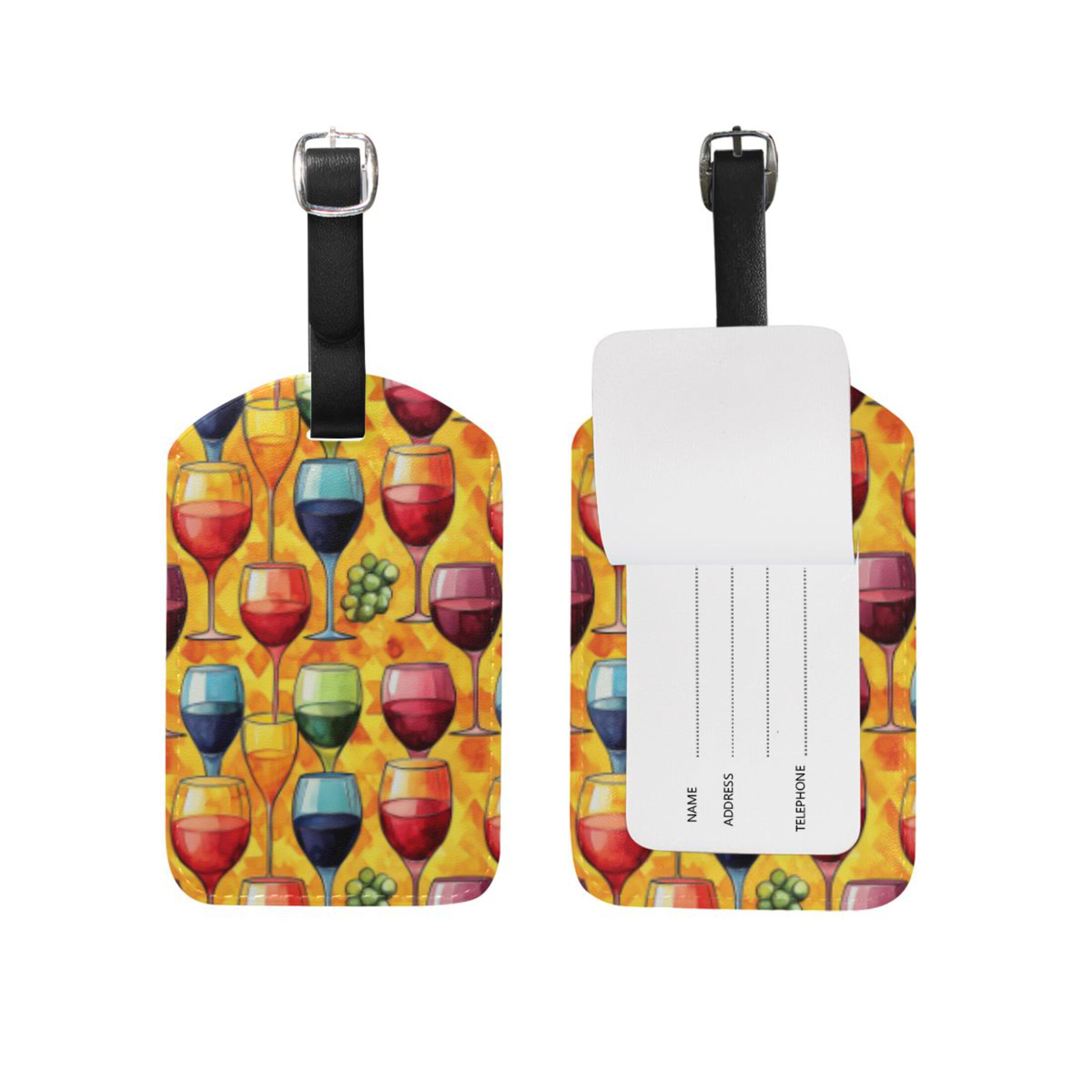 Bright and Colorful Wine Glasses Luggage Tags PU Leather Name ID Labels ...