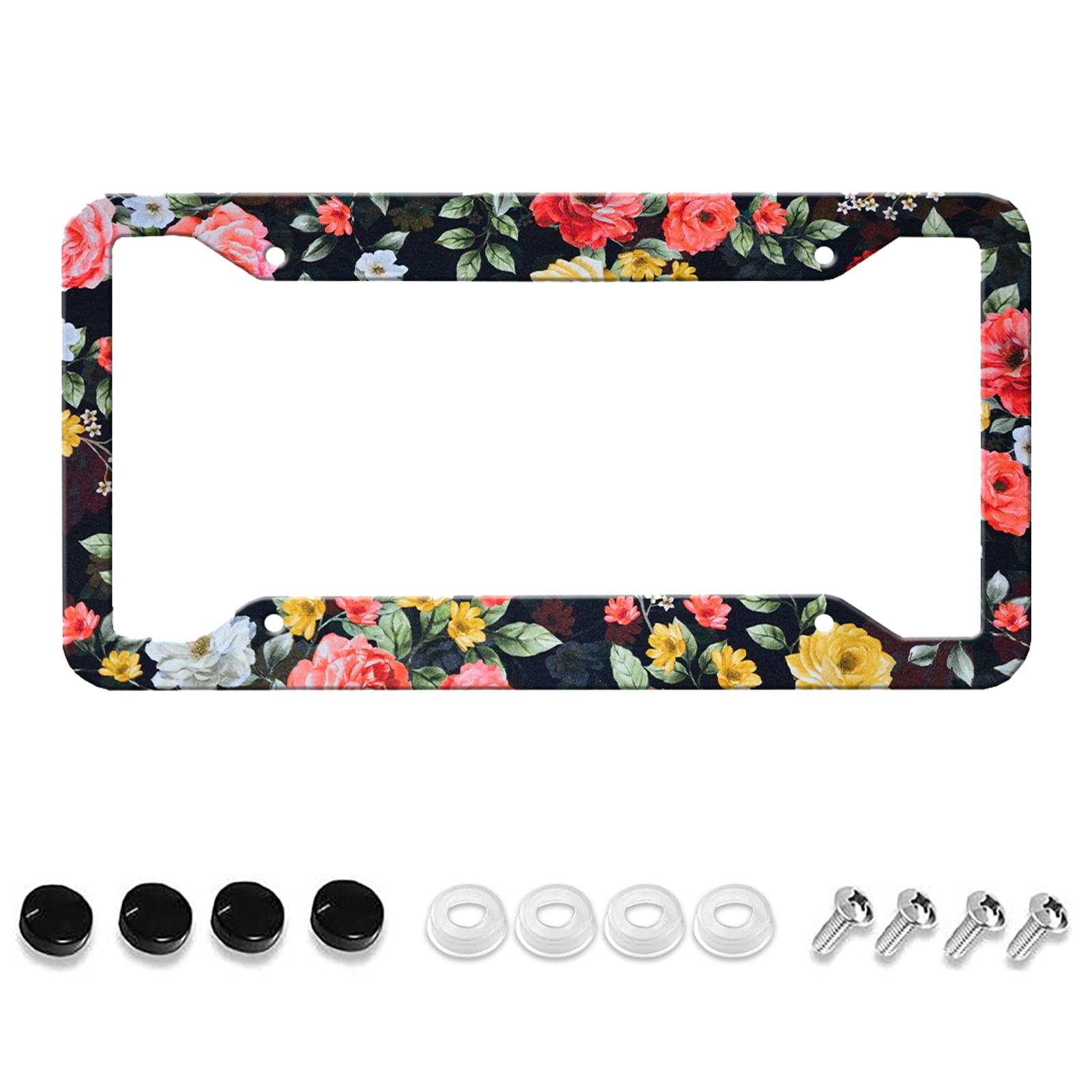 Bright floral style license Plate frame Stainless steel License plate ...