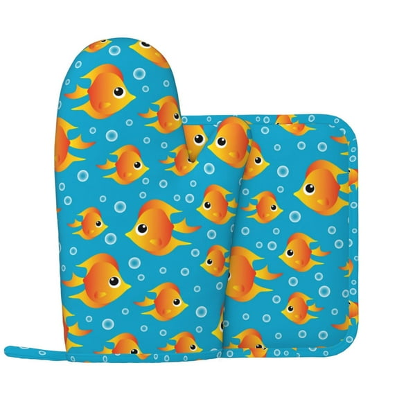 Bright golden cartoon fish Oven Mitts and Pot Holders Sets with 1 Non ...