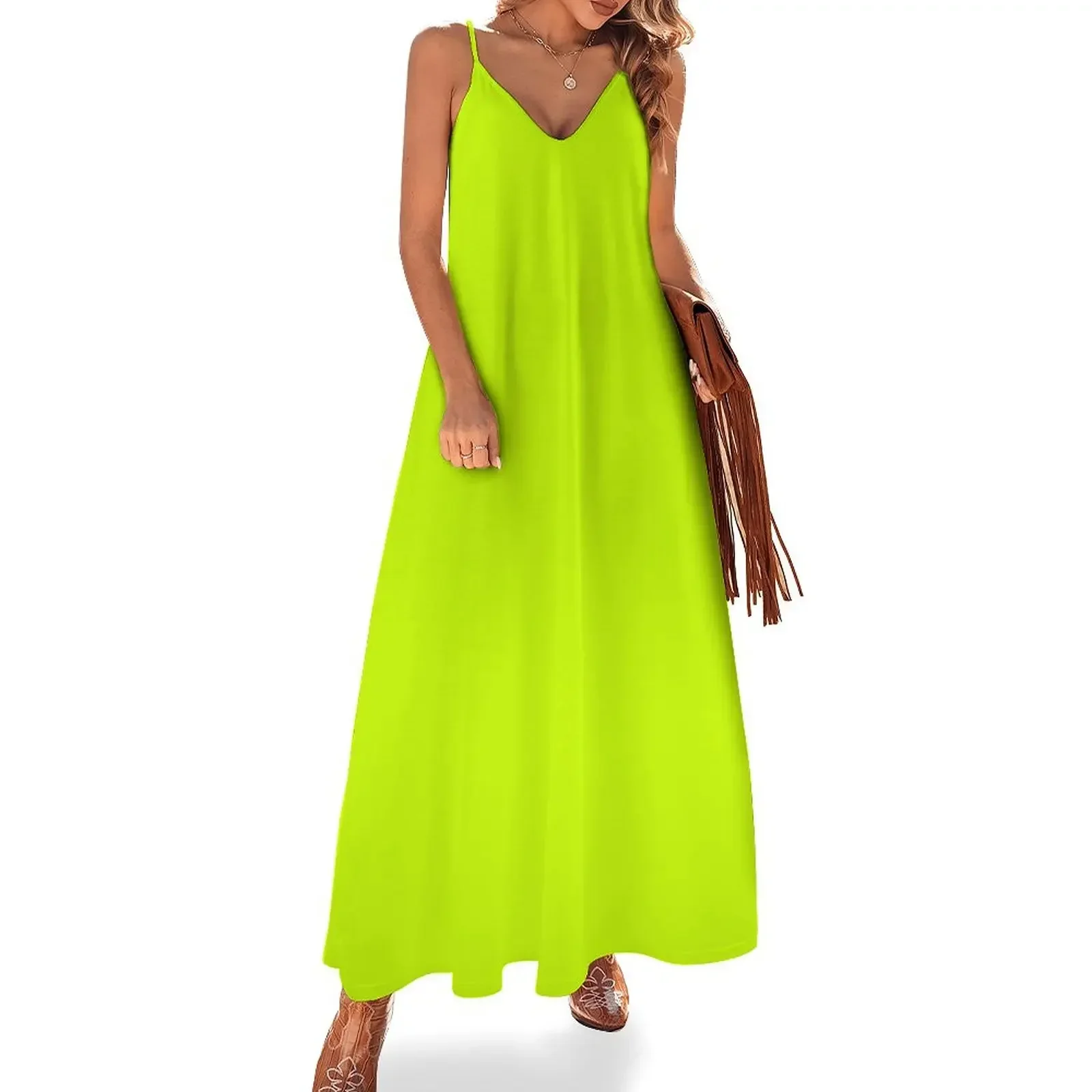 Bright green lime neon color Sleeveless Dress women's clothing summer02 ...