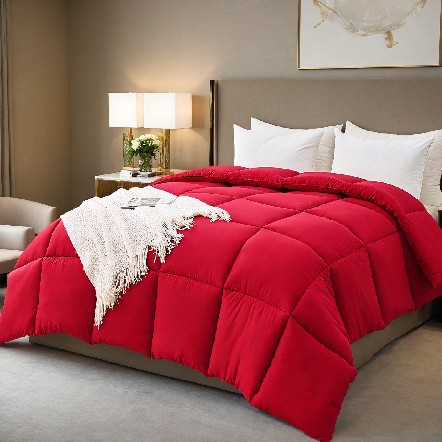 Bright red checkered quilt, breathable, skin-friendly, and warm ...