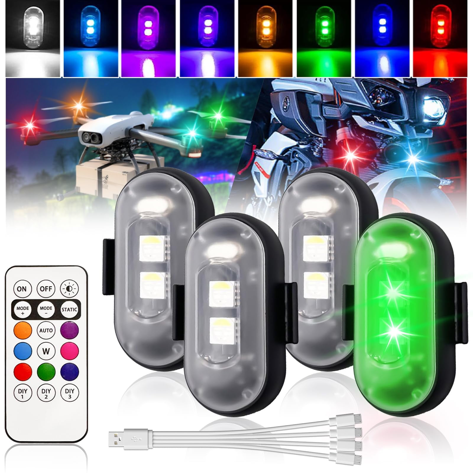 BrightArk 4PCS Wireless LED KEF16 Strobe Lights with Control, 8 Colors USB Charing Anti ...