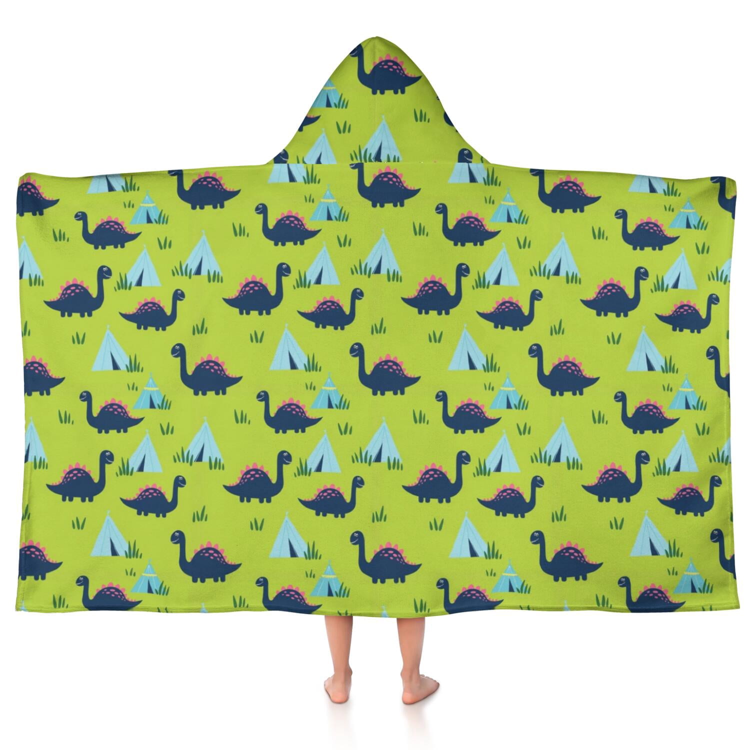 BrightGreen Cartoon Dinosaurs Leaves Pattern Hooded Bath Towel Wrap for ...