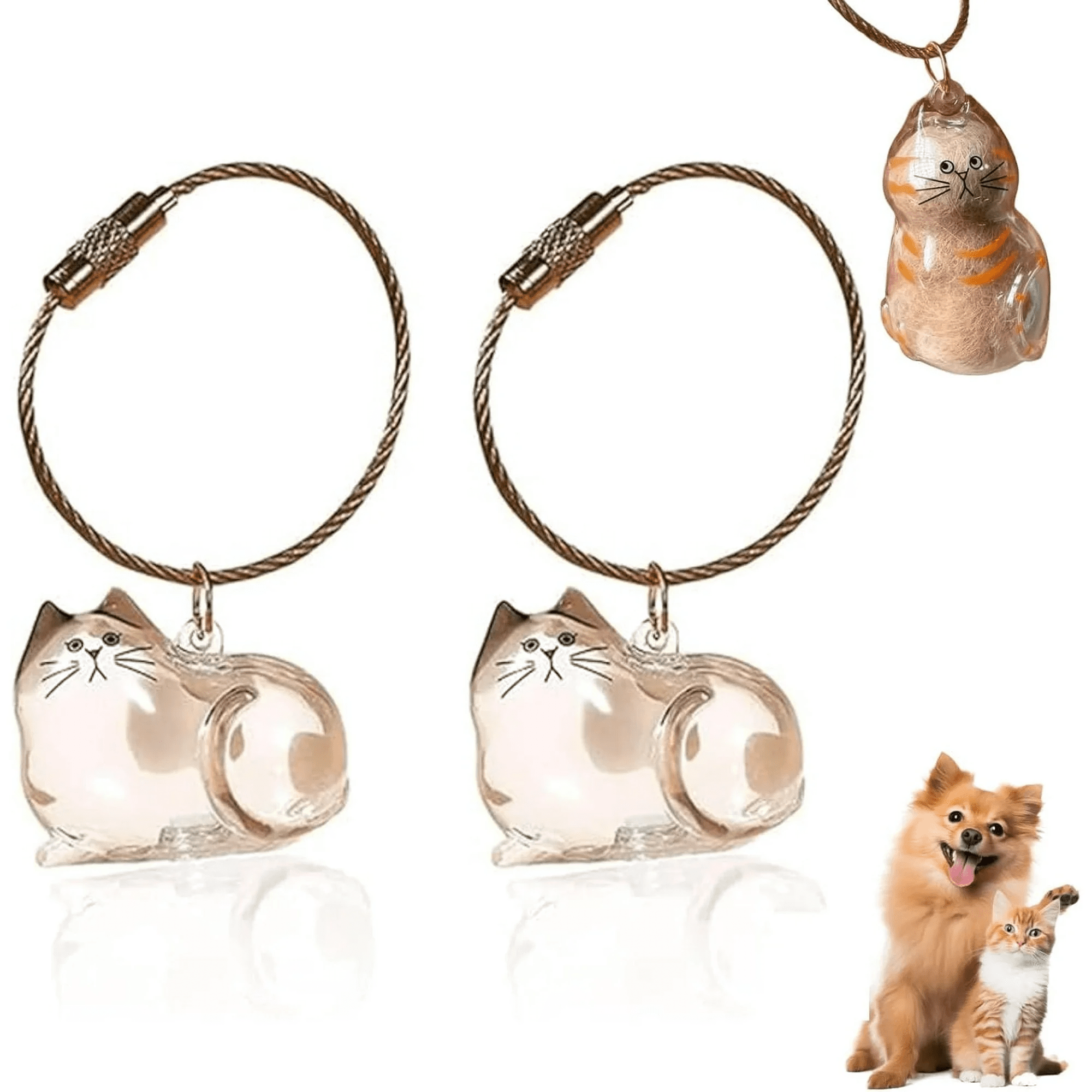 2PCS Cat Hair Memorial Keychain – Transparent Pet Fur Keepsake Capsule ...