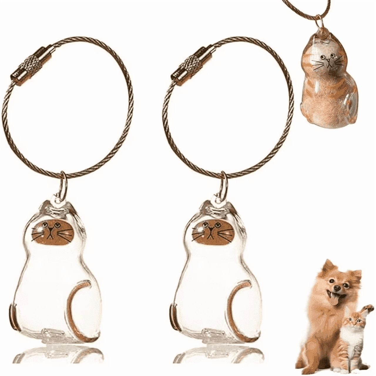Cat Hair Memorial Keychain – Transparent Pet Fur Keepsake Capsule with ...