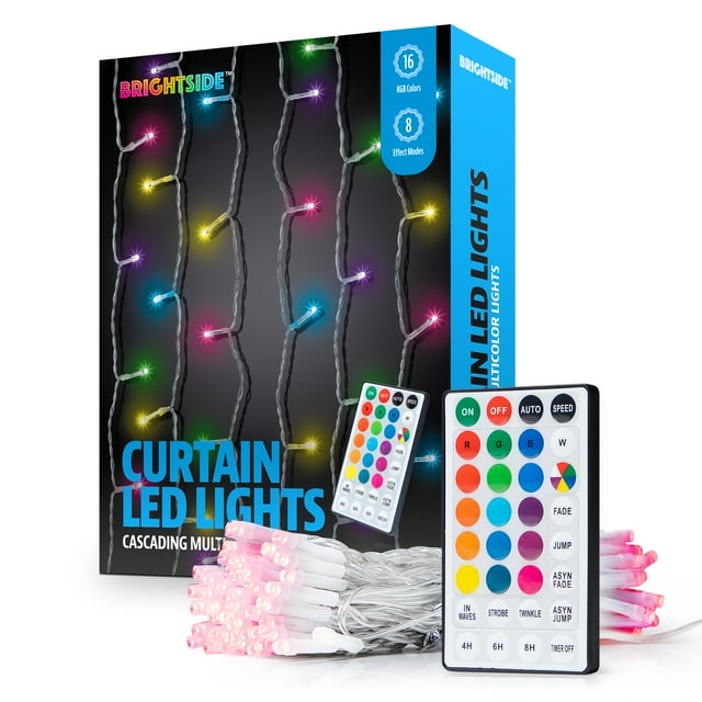 BrightSide Indoor Color Changing RGB Curtain Lights with Remote, USB ...