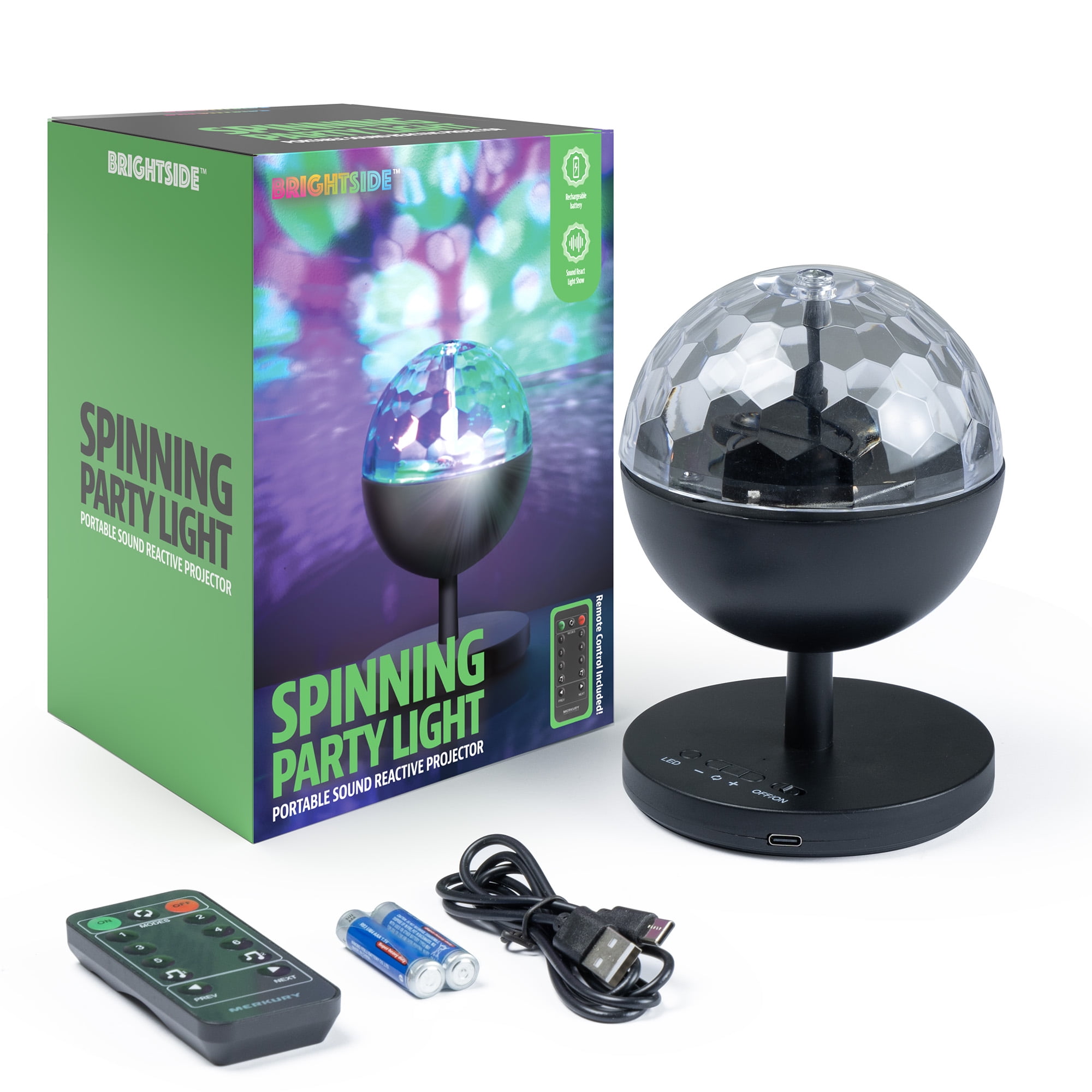 BrightSide Spinning Party Light with Remote - 6.5" Sound Reactive LED ...