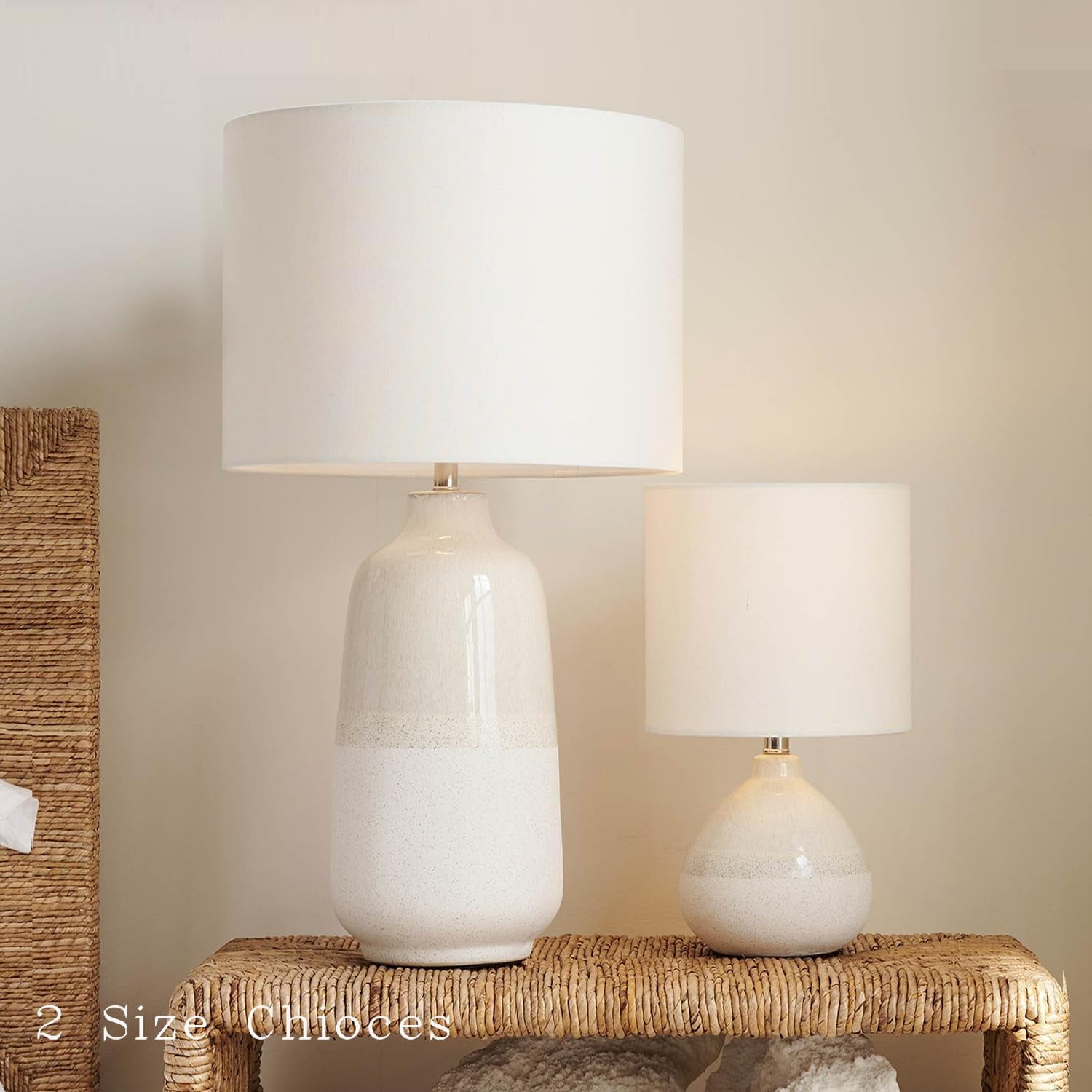 BrightWe Tall Ceramic Table Lamp Set of 2, White Lamps for Bedroom ...