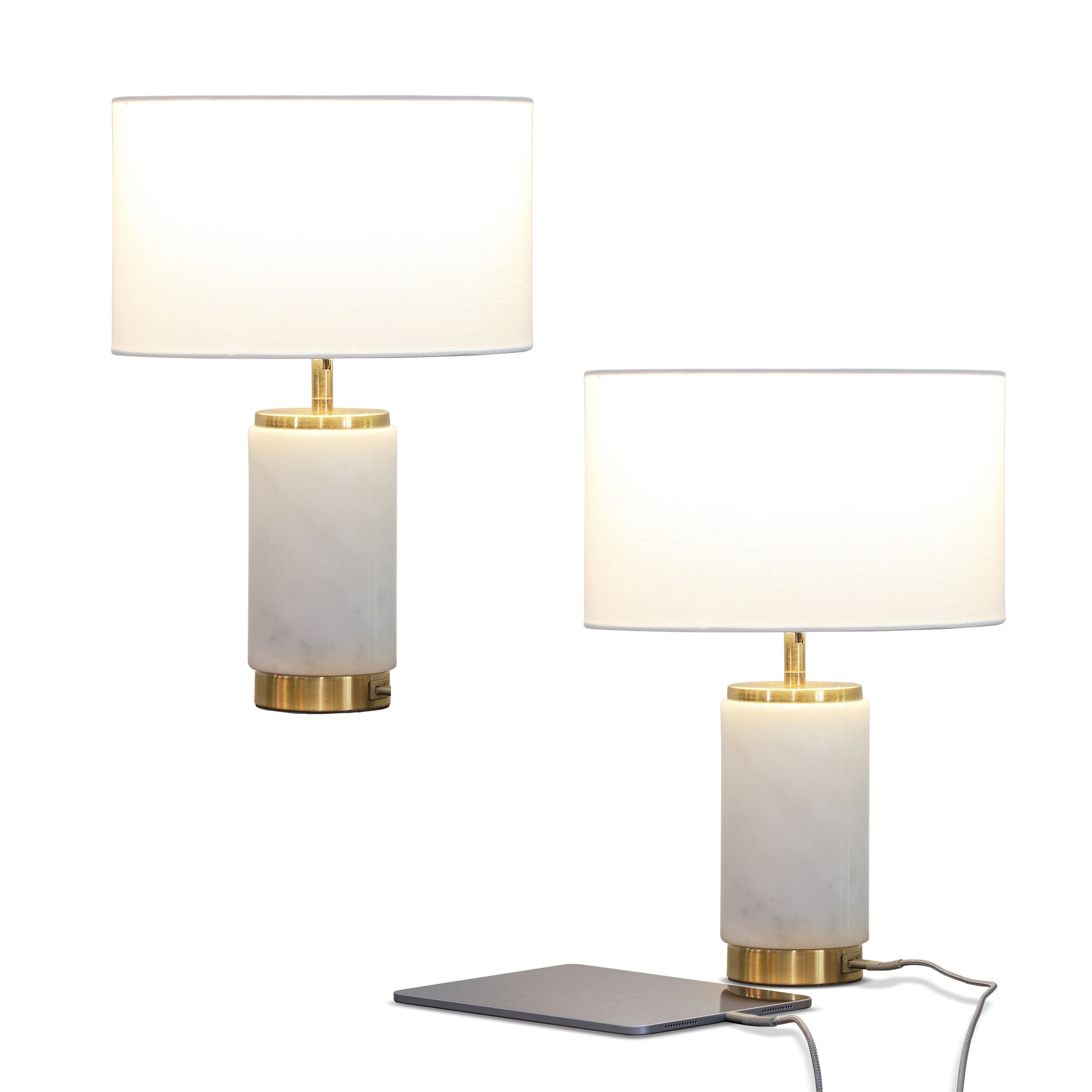 Brightech Arden LED Table Lamp Set with USB Port - Bedside Reading Lamp ...