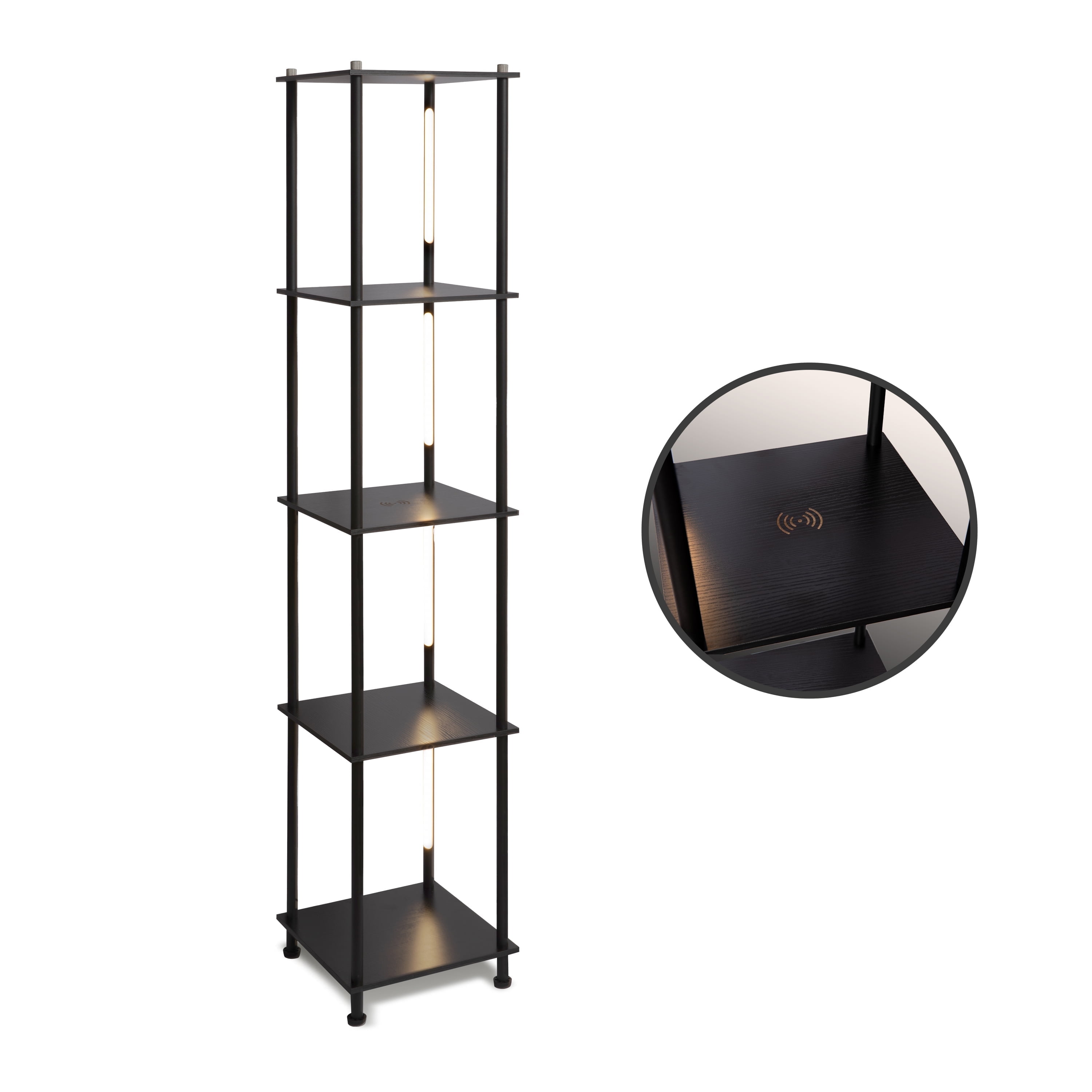 Brightech Aria Metal Shelf Floor Lamp with Wireless Charging Station ...