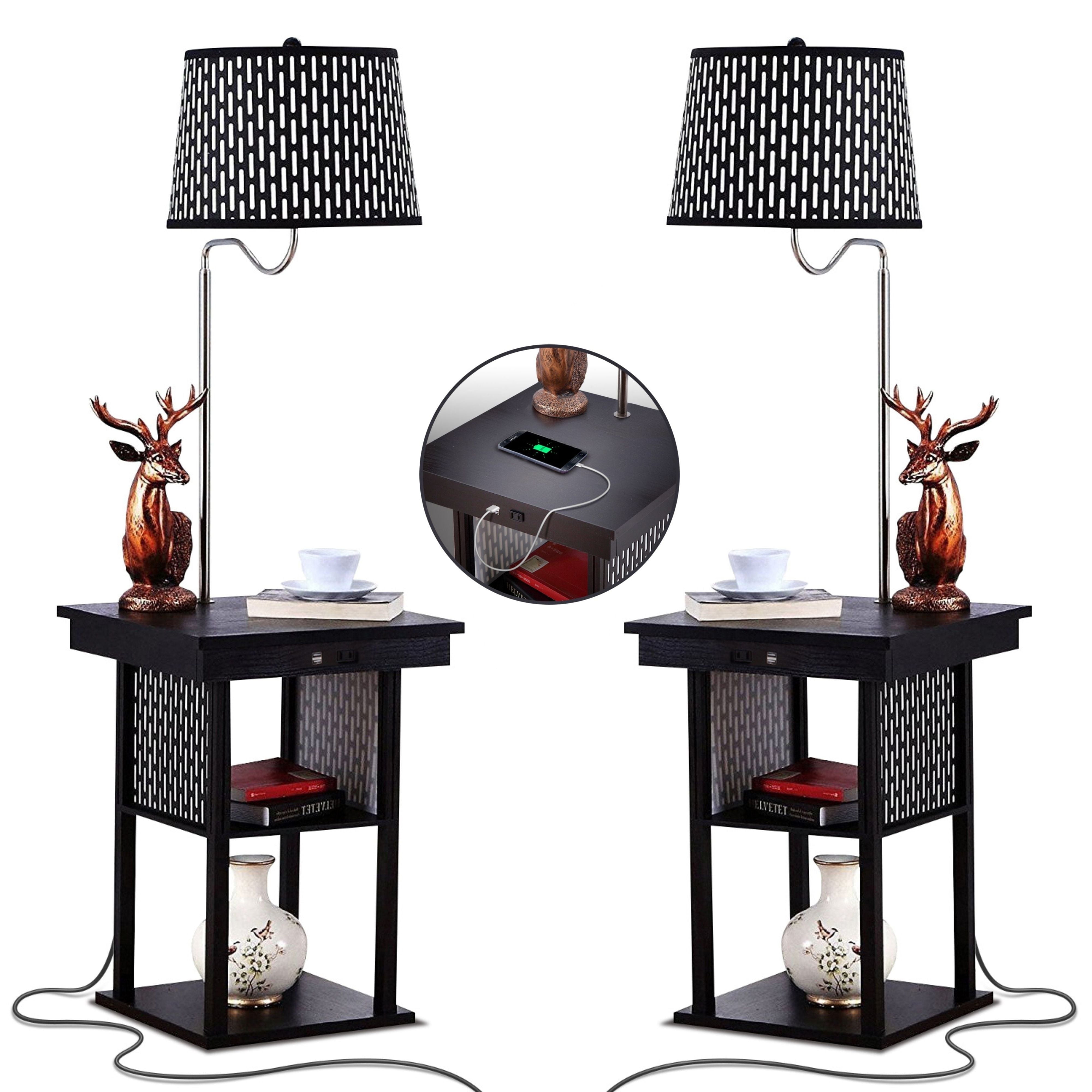 Brightech Madison Side Table with Lamp Set of 2 - LED Desk Lamp with ...