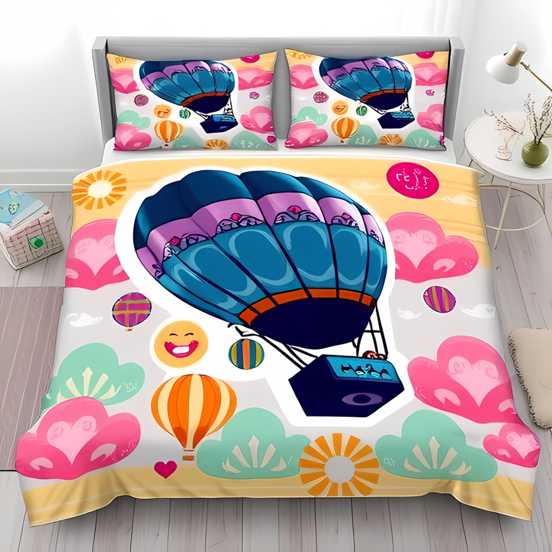 Brighten Up Your Room with Our 3-Piece Hot Air Duvet Cover Set - Cheerful Design with Faces ...