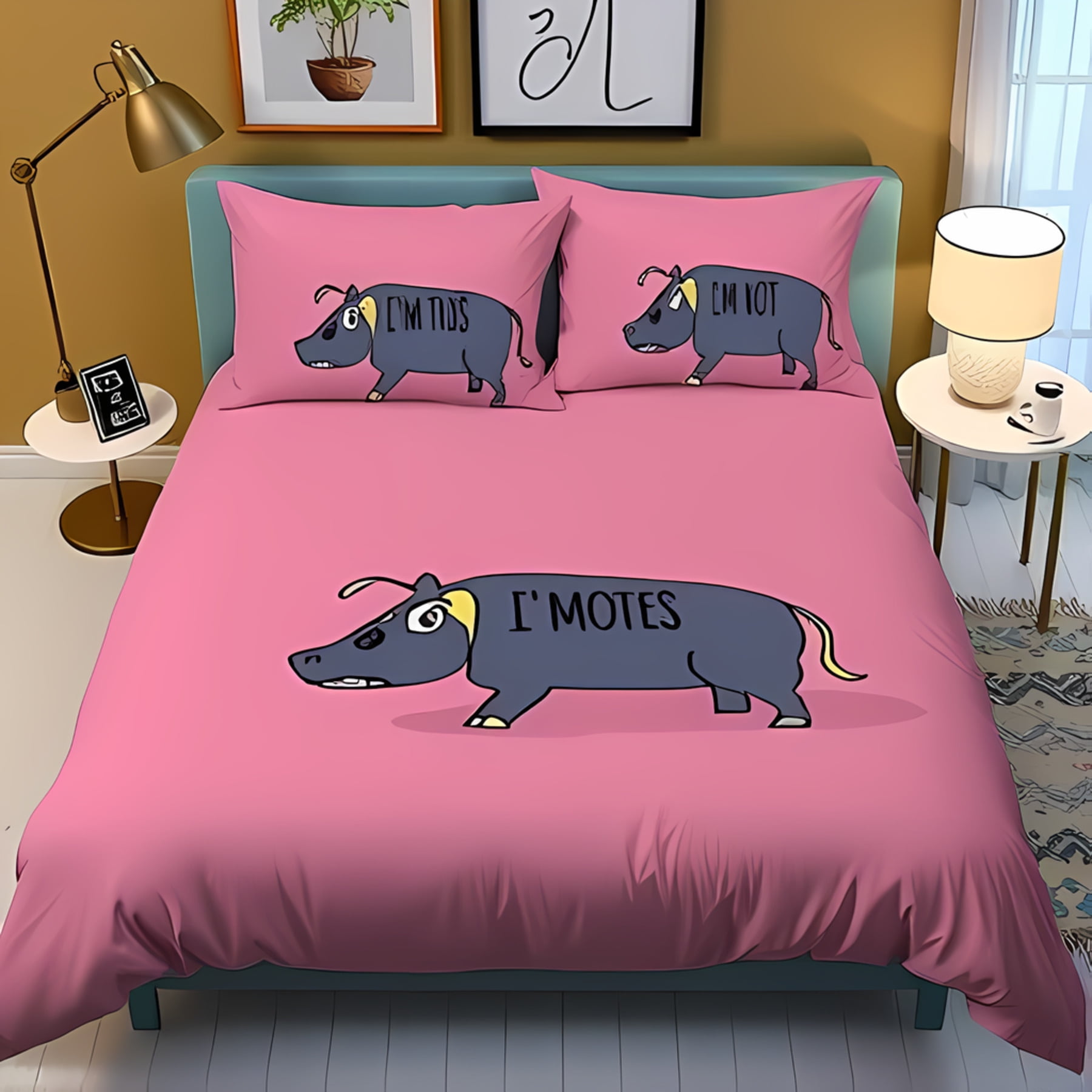 Brighten Up Your Space with Our 3-Piece Cartoon Cow Duvet Cover Set ...