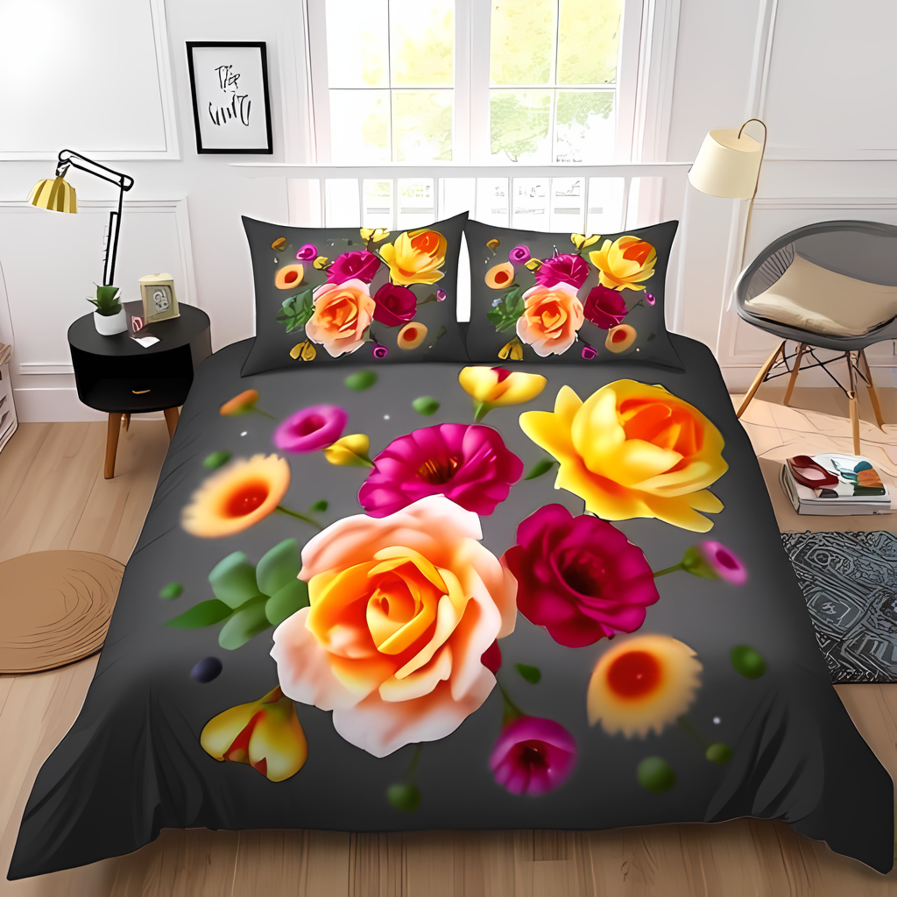 Brighten Your Bedroom with Our 3-Piece Floral Duvet Cover Set - Vibrant ...