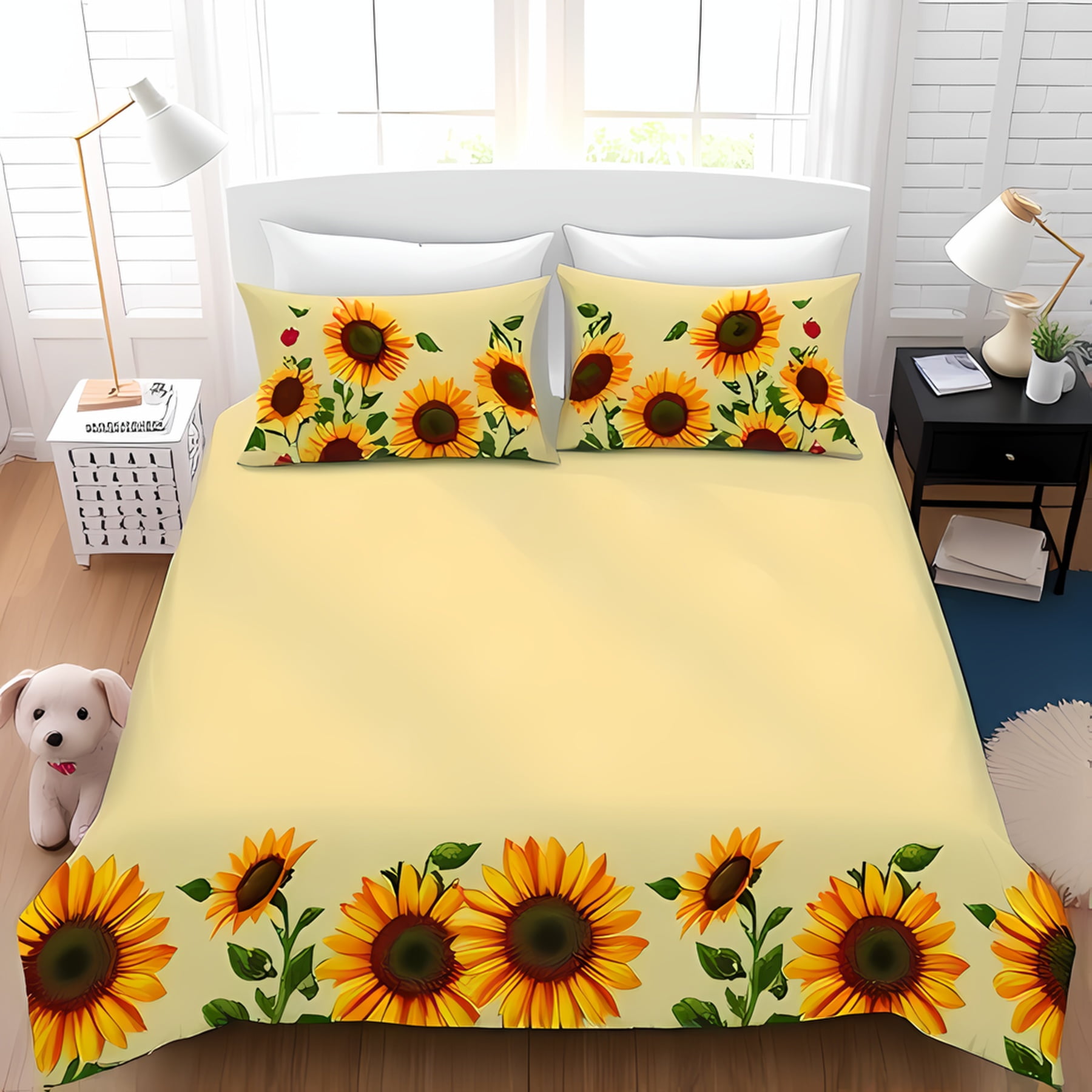 Brighten Your Bedroom with Our 3-Piece Sunflower Duvet Cover and ...