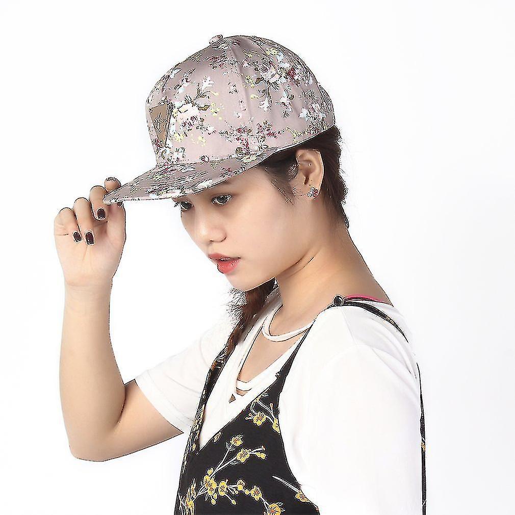 Women Floral Flower Snapback Hip-hop Hat Flat Adjustable Baseball Cap ...