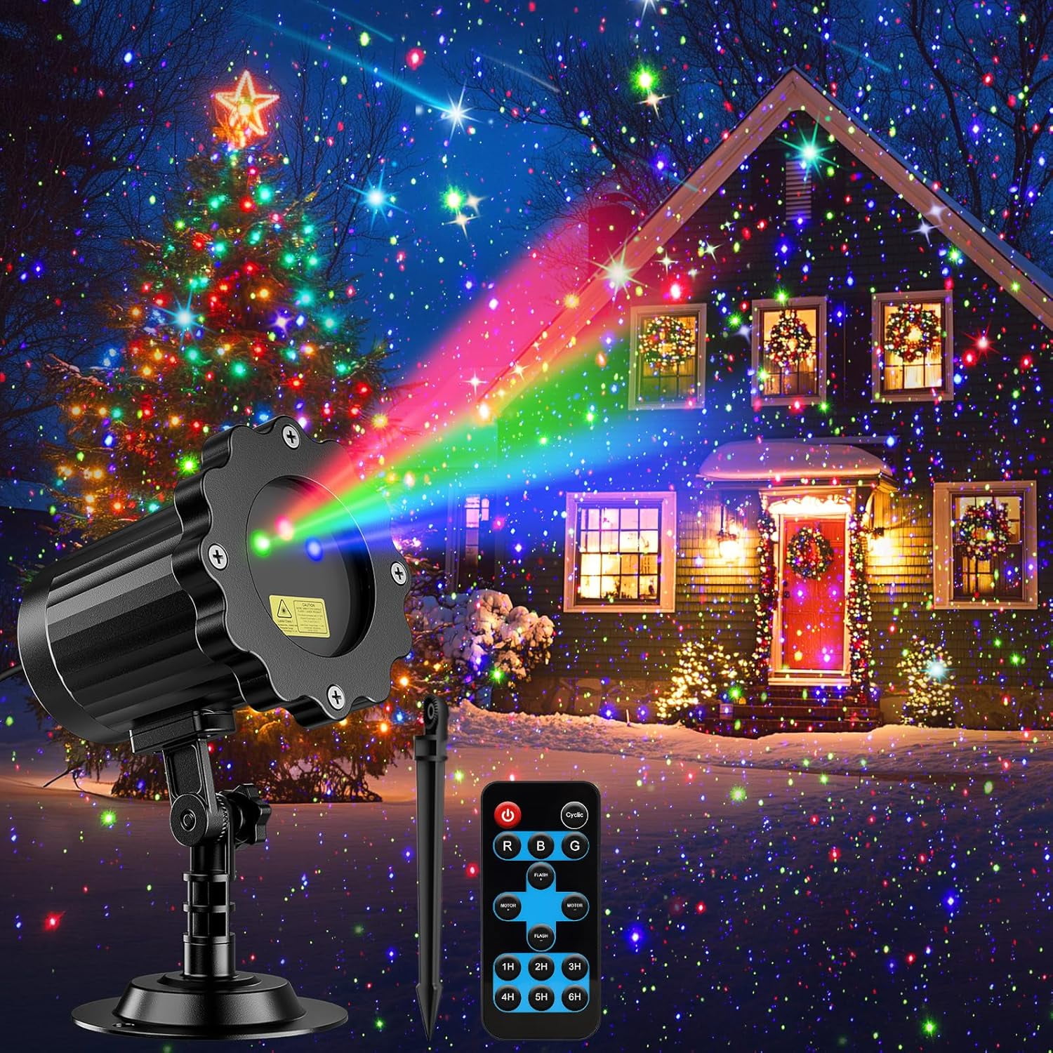 Brighter Laser Christmas Projector Lights Outdoor, Waterproof RGB 3 Colors Gypsophila Moving ...