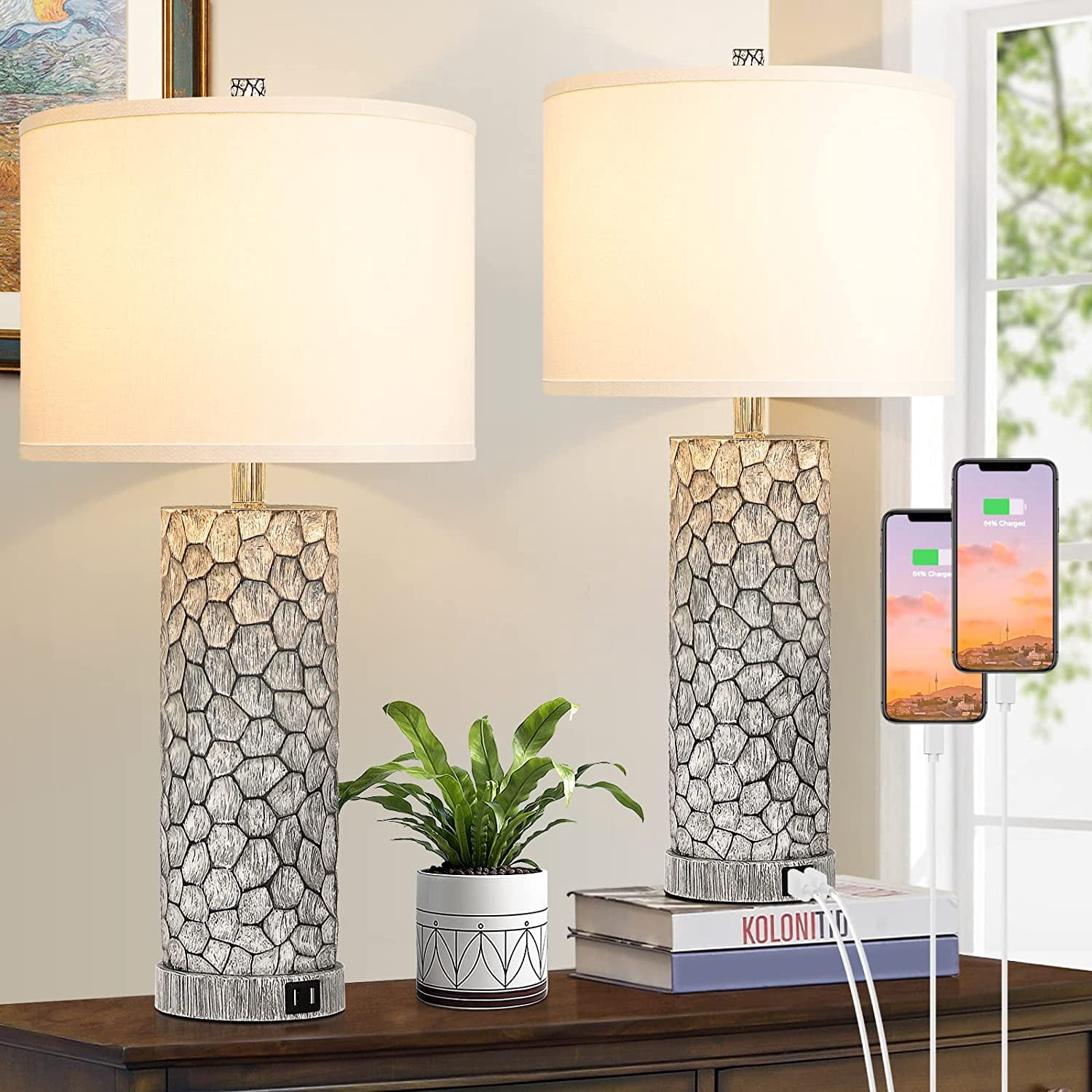 Brightever Table Lamps with Dual USB Charging Ports Set of 2 for ...