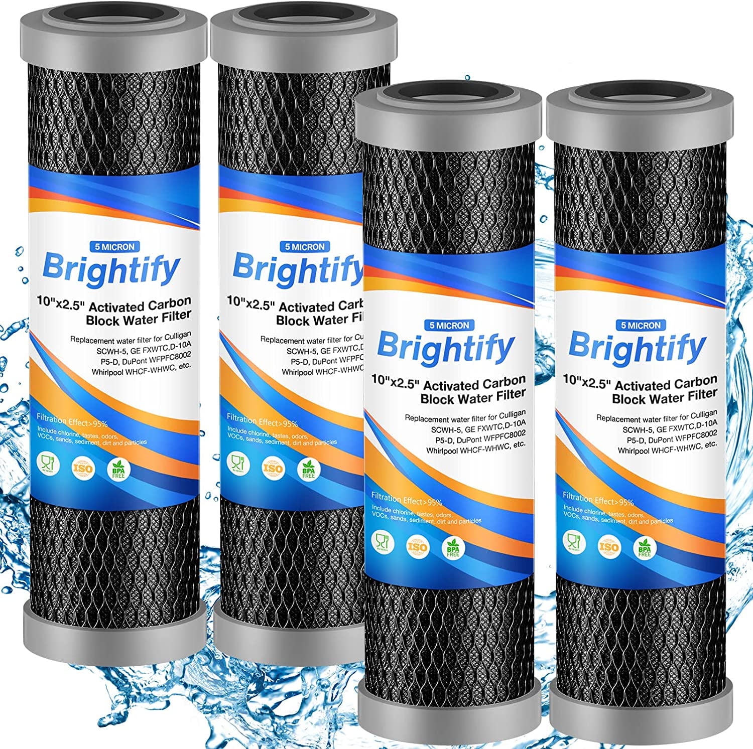 Brightify 5 Micron Water Filter Cartridges 10''x2.5'', 4 Pack, Fits ...
